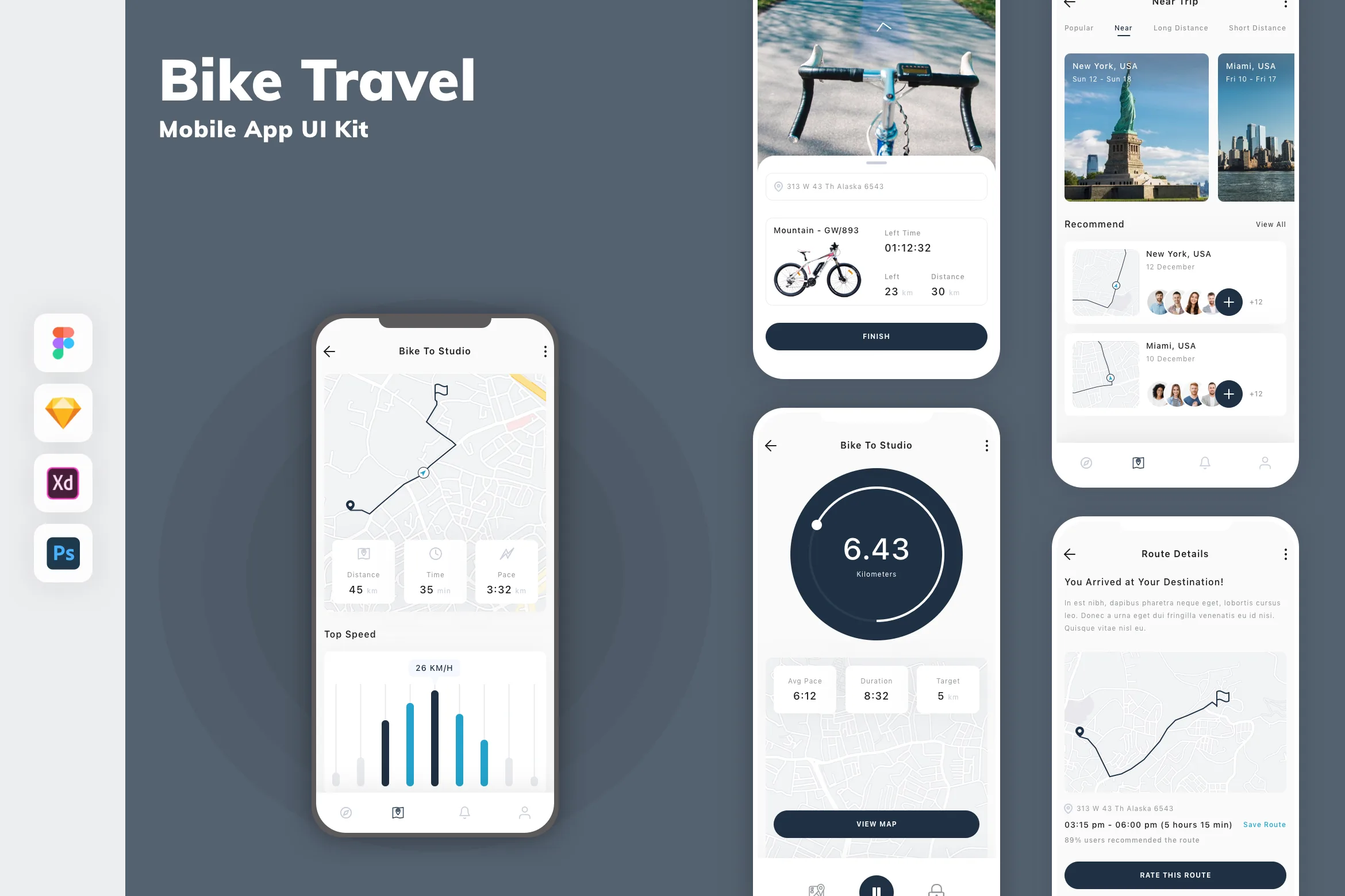 Bike Travel Mobile App UI Kit for Figma, Sketch & XD | UIworkshop