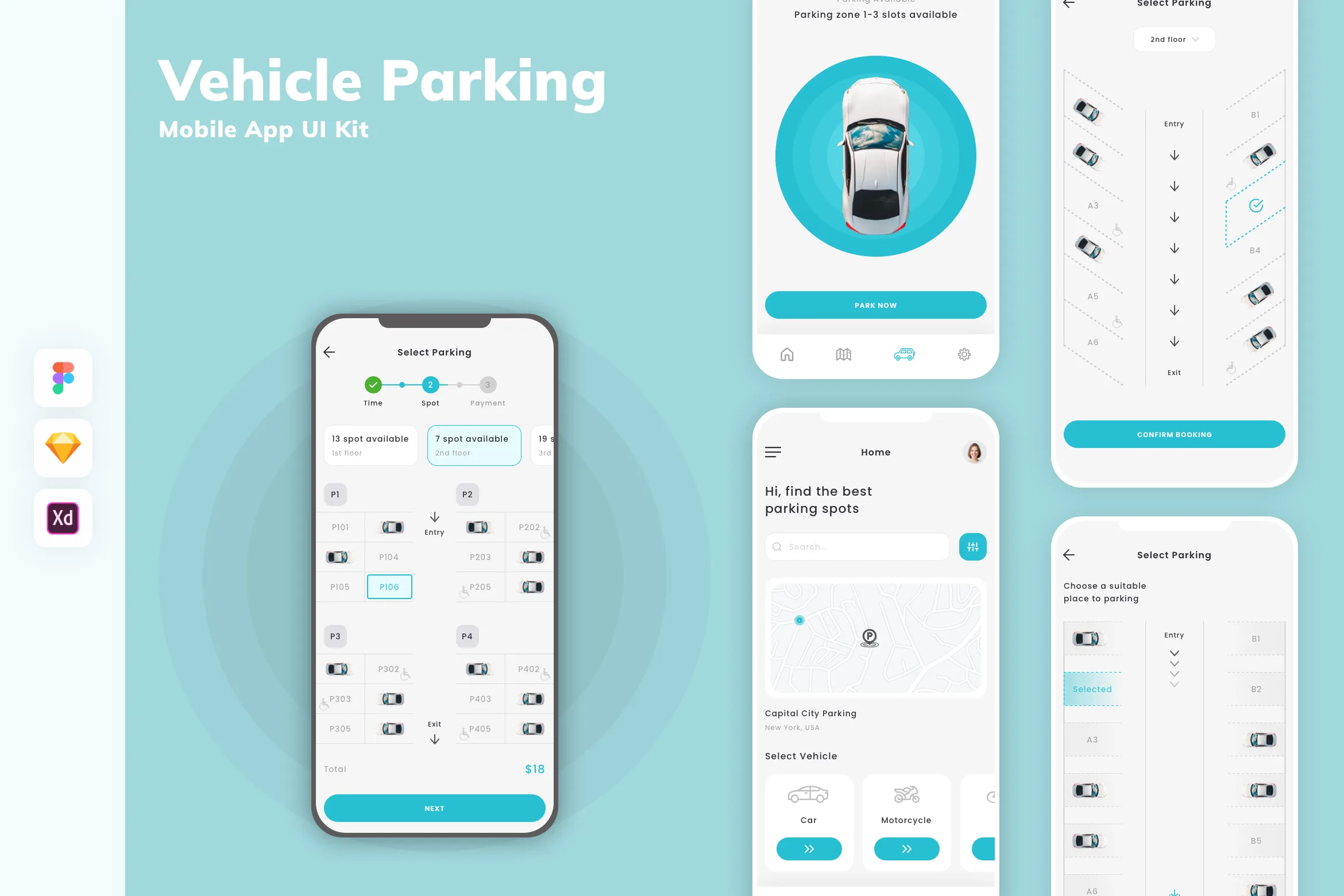 Vehicle Parking Mobile App UI Kit for Figma, Sketch & XD | UIworkshop