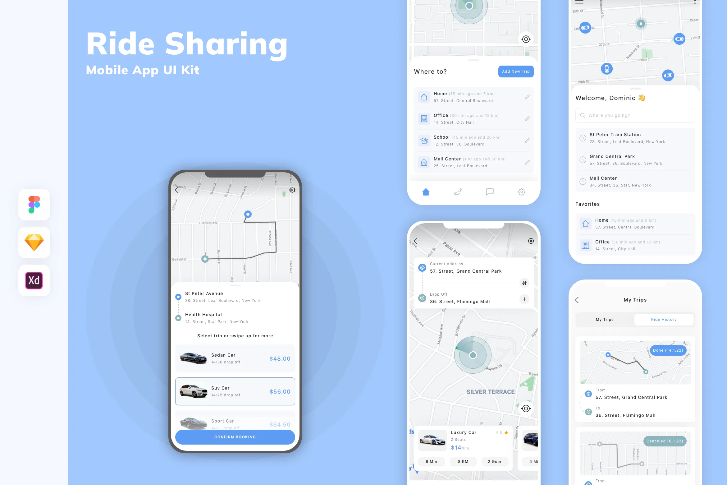 Ride Sharing Mobile App UI Kit for Figma, Sketch & XD | UIworkshop