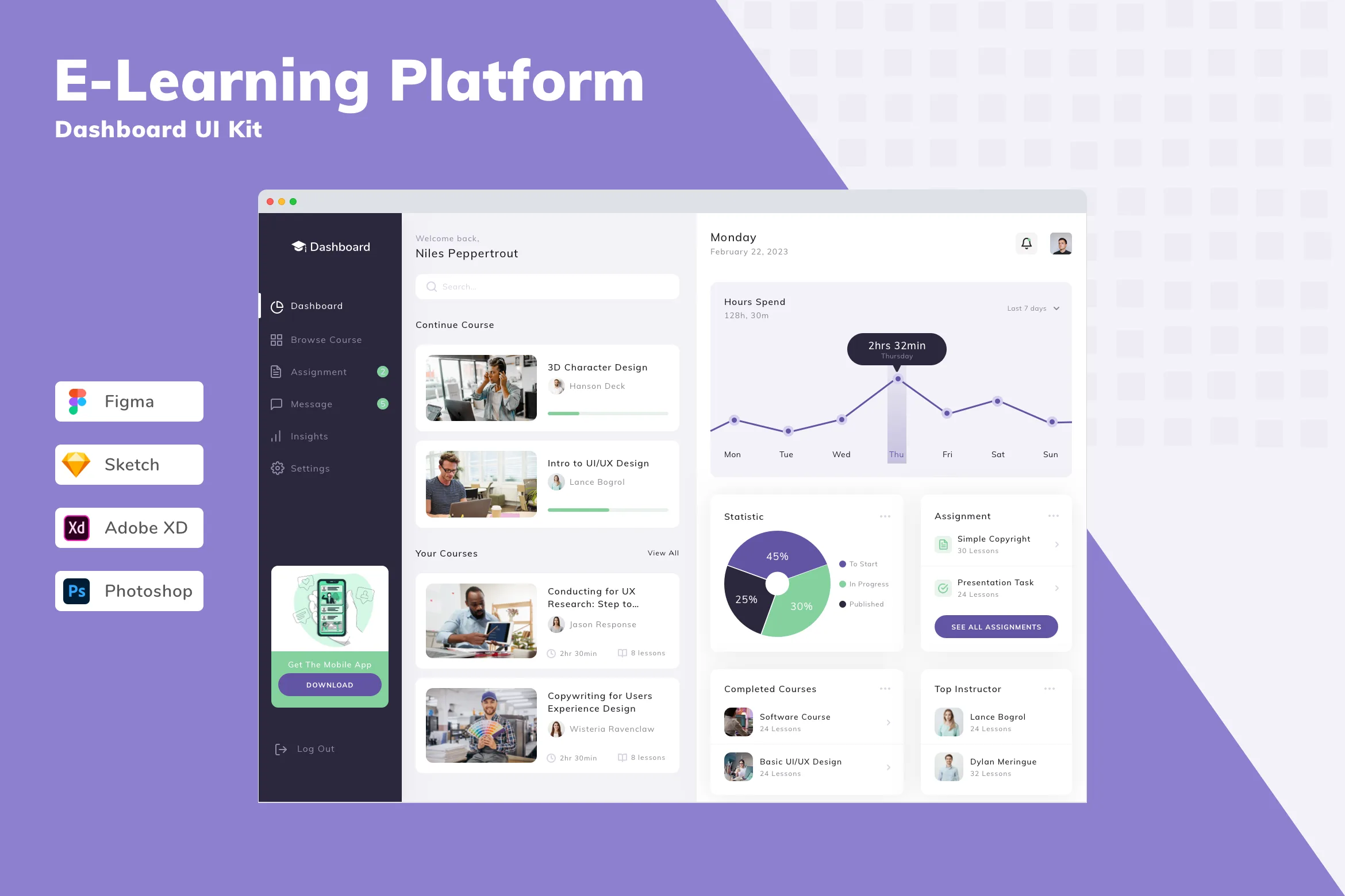 E-Learning Platform Dashboard UI Kit for Figma, Sketch & XD | UIworkshop