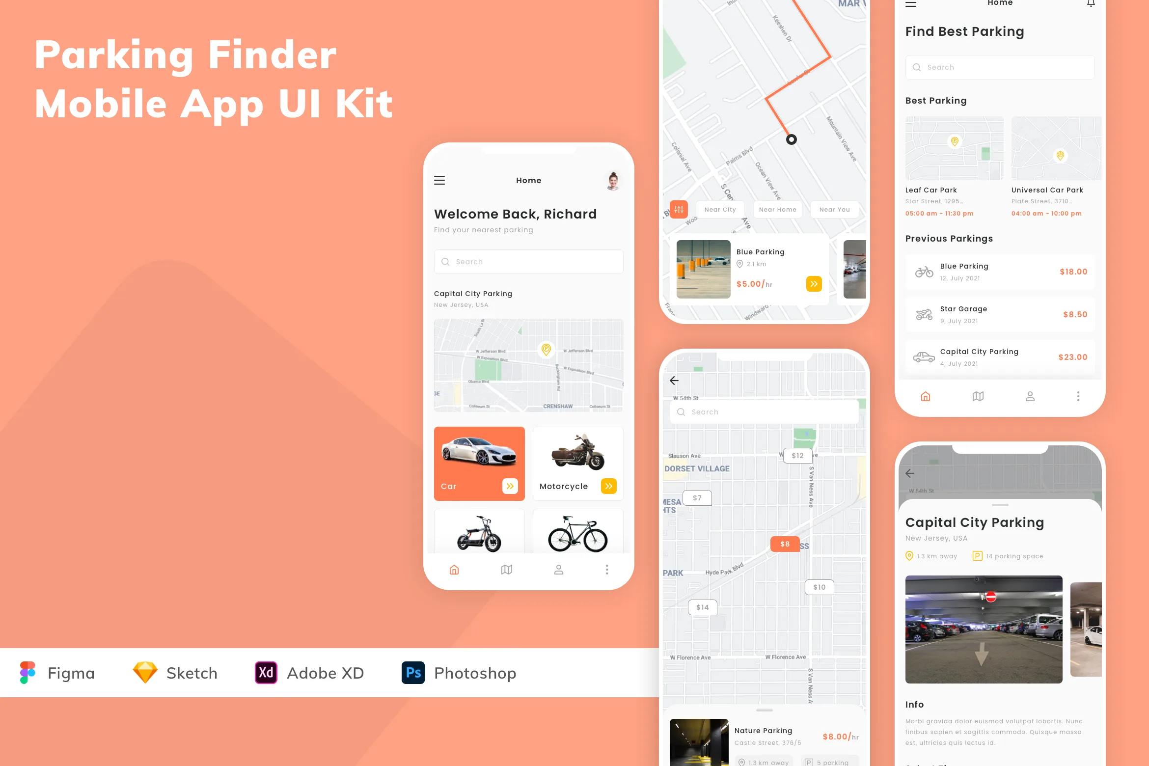 Parking Finder Mobile App UI Kit for Figma, Sketch & XD | UIworkshop
