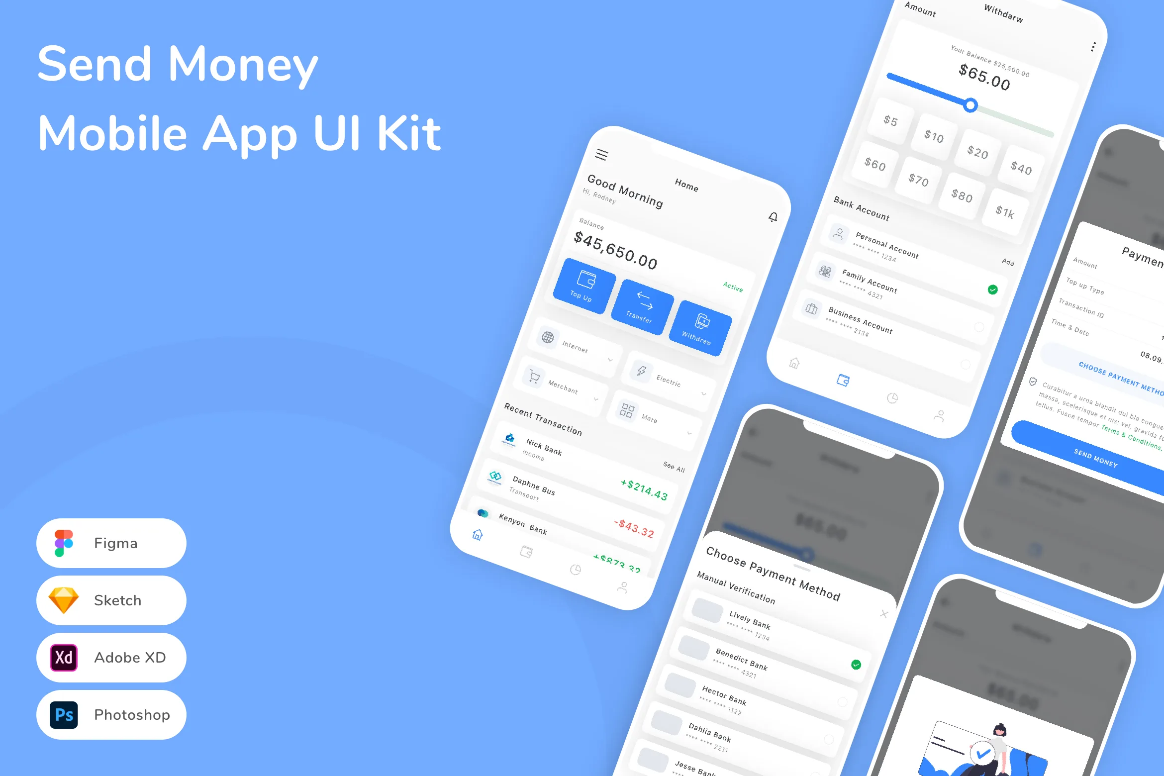 Send Money Mobile App UI Kit for Figma, Sketch & XD | UIworkshop