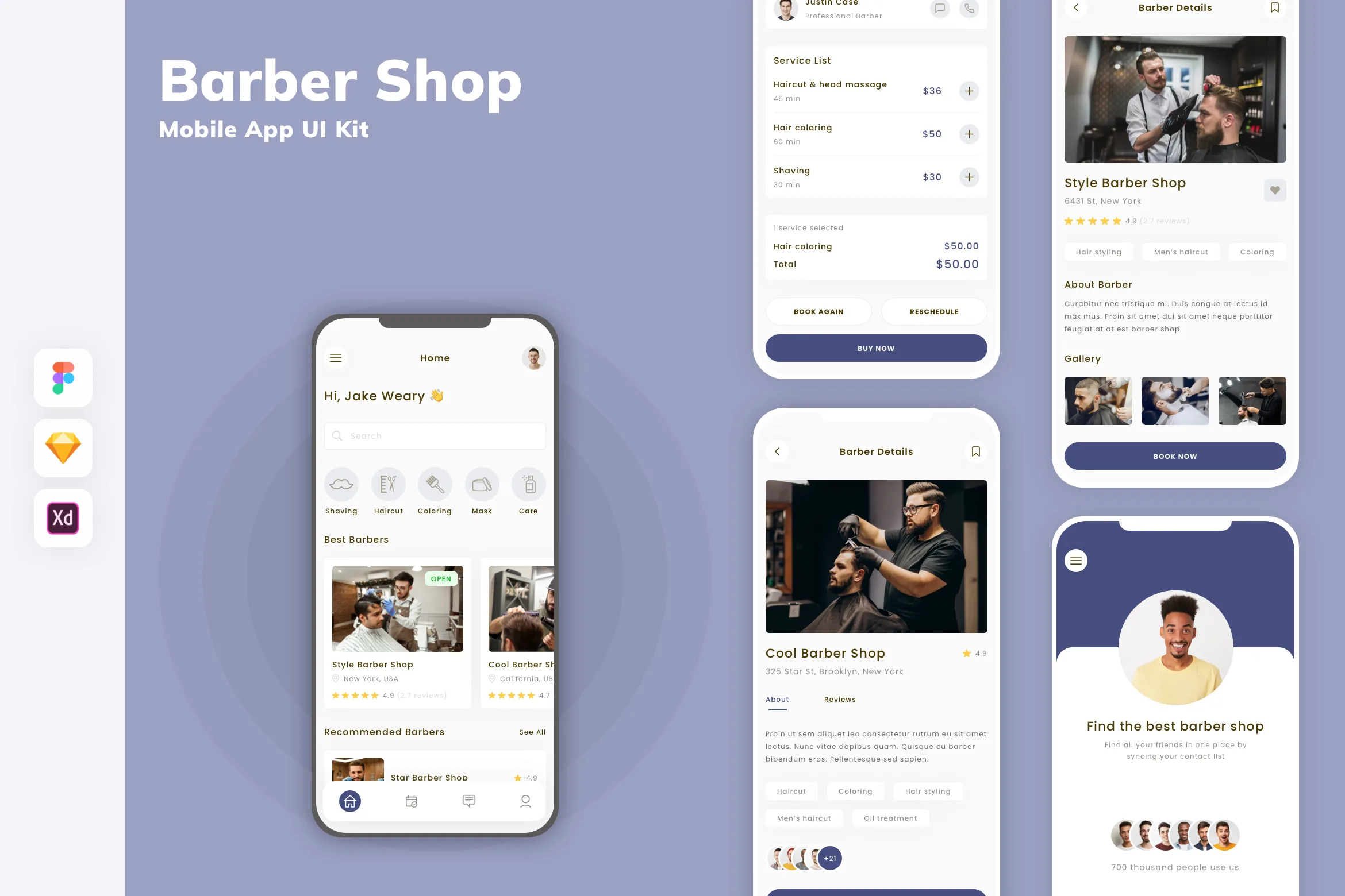 Barber Shop Mobile App UI Kit for Figma, Sketch & XD | UIworkshop