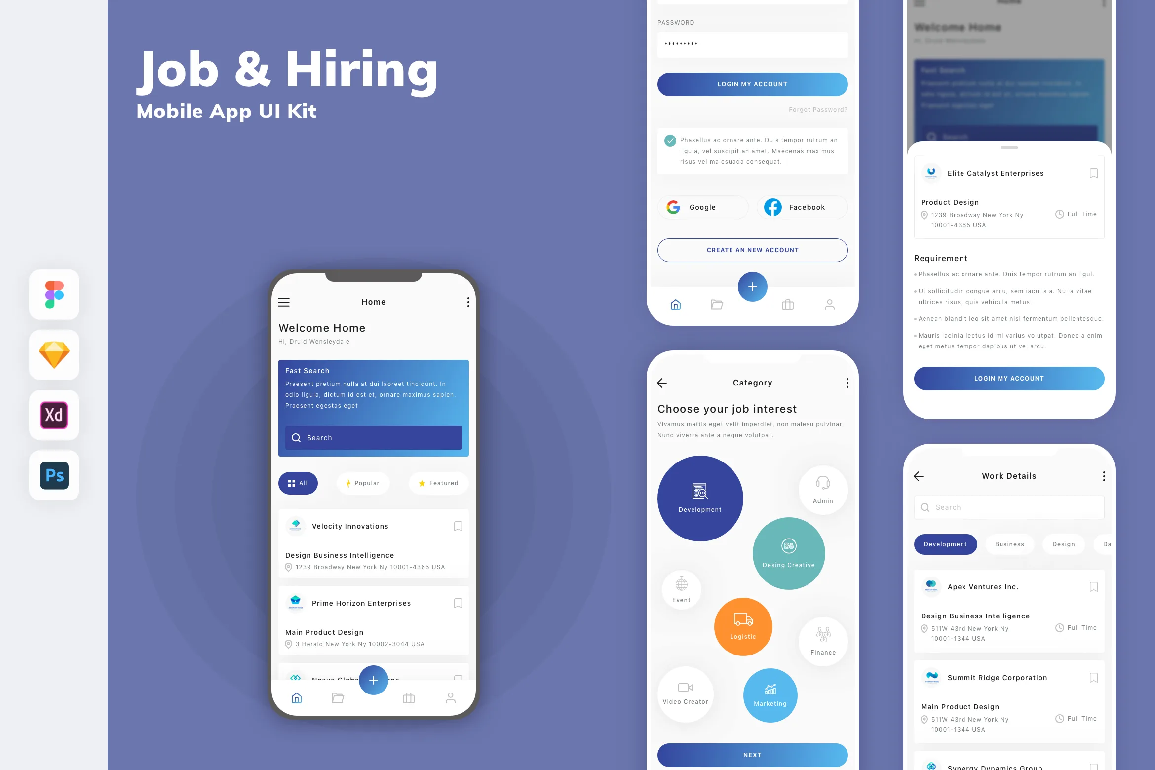 Job & Hiring Mobile App UI Kit for Figma, Sketch & XD | UIworkshop