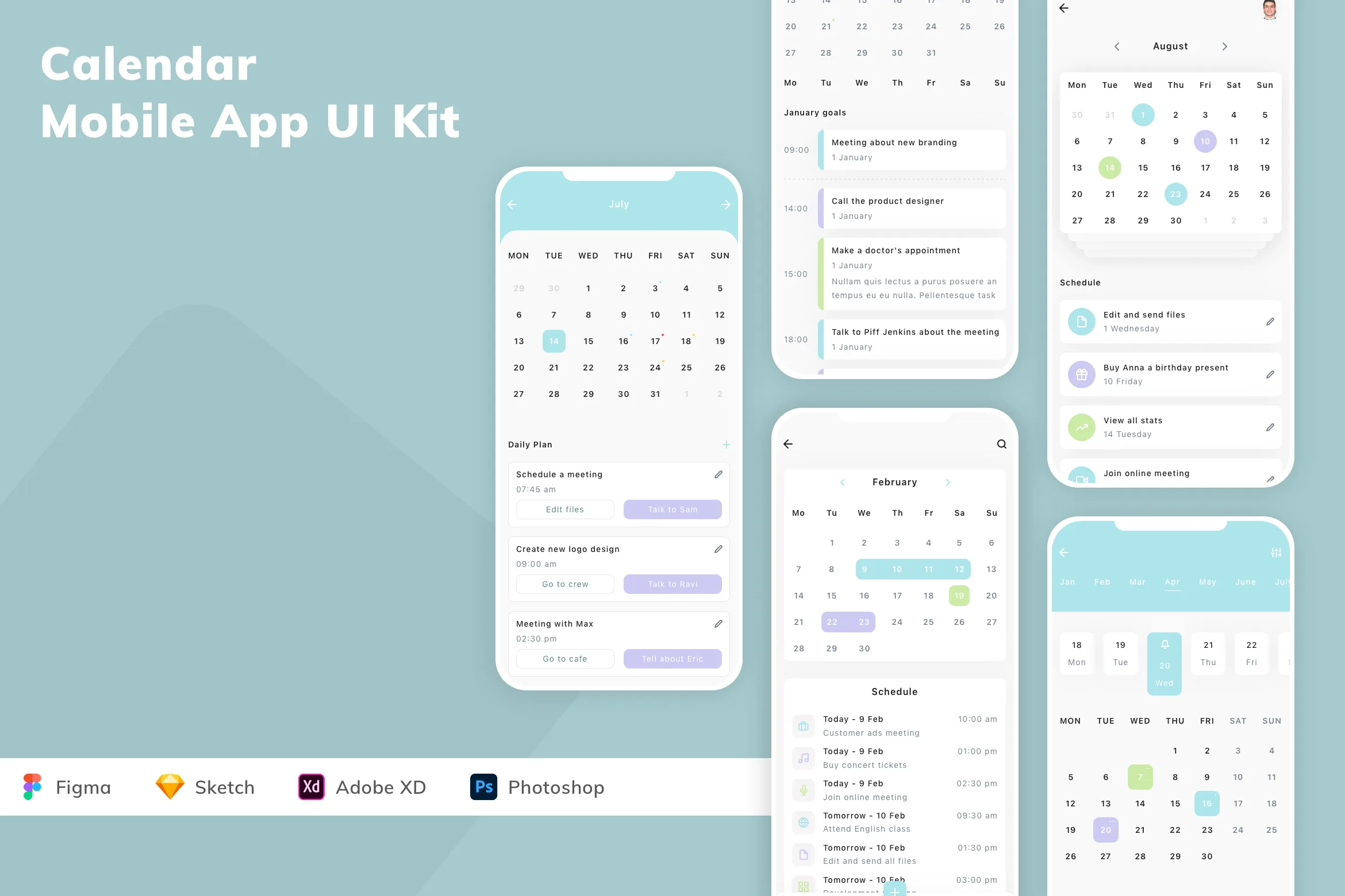 Calendar Mobile App UI Kit for Figma, Sketch & XD | UIworkshop