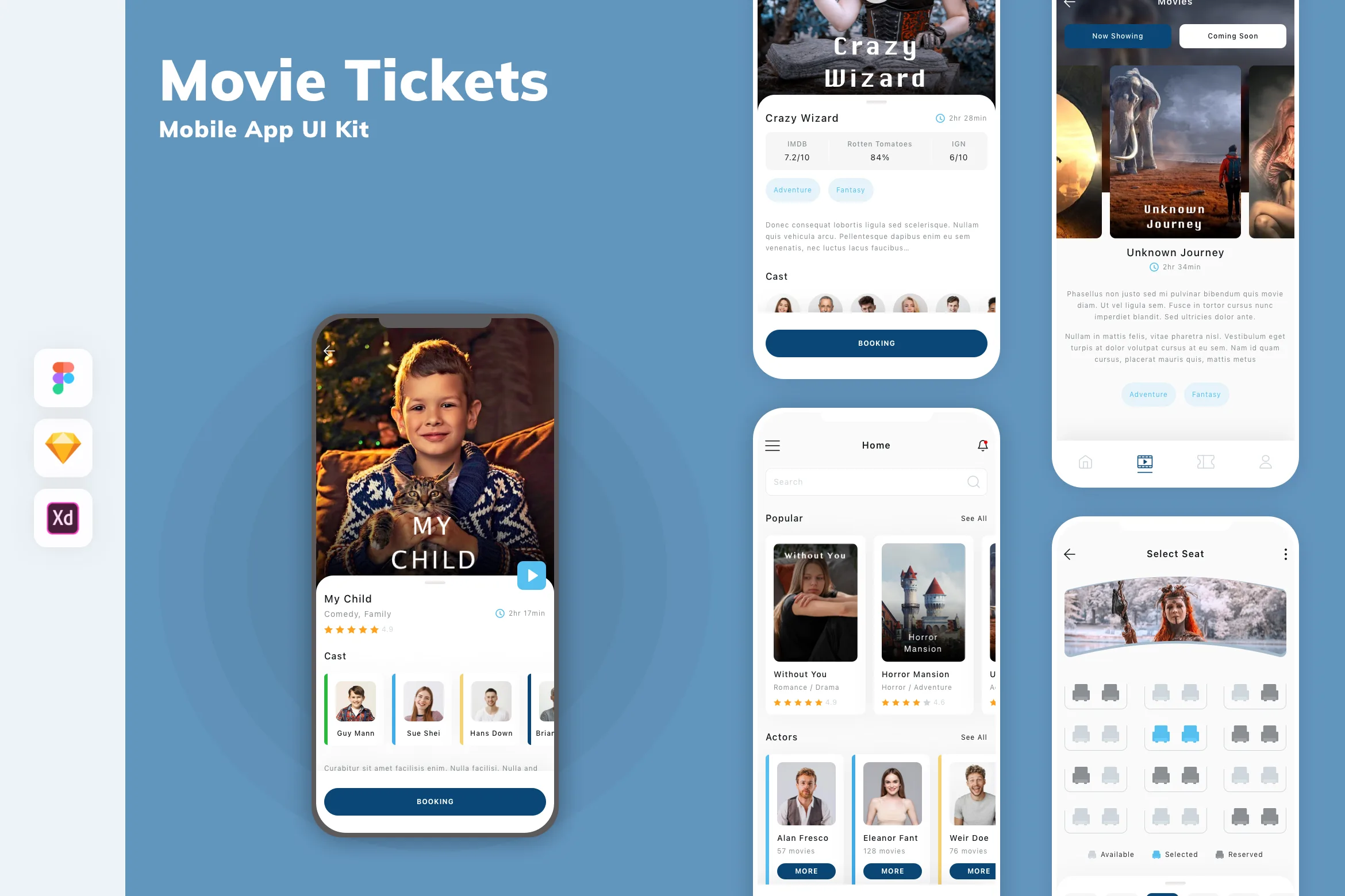 Movie Tickets Mobile App UI Kit for Figma, Sketch & XD | UIworkshop