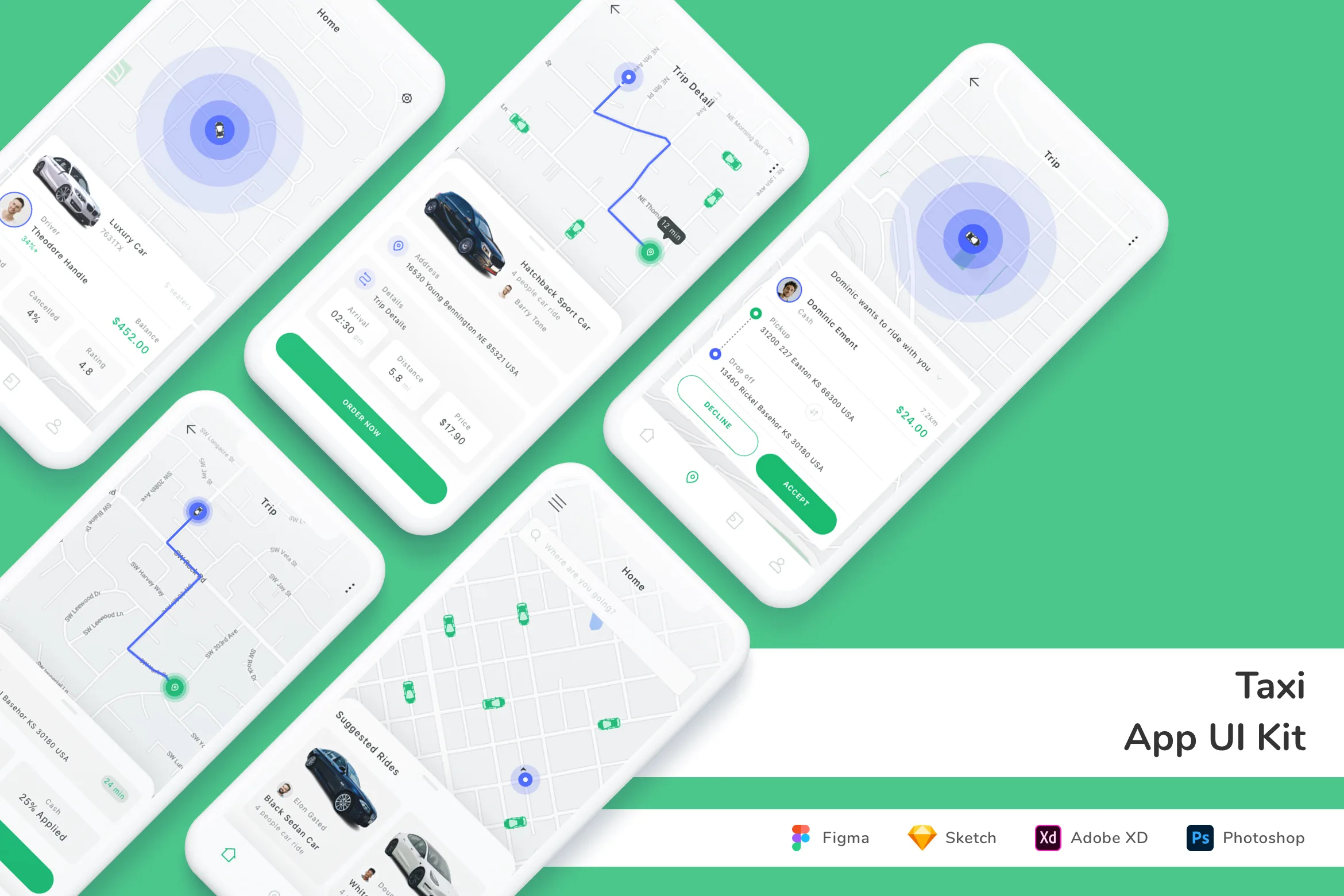 Taxi App UI Kit for Figma, Sketch & XD | UIworkshop