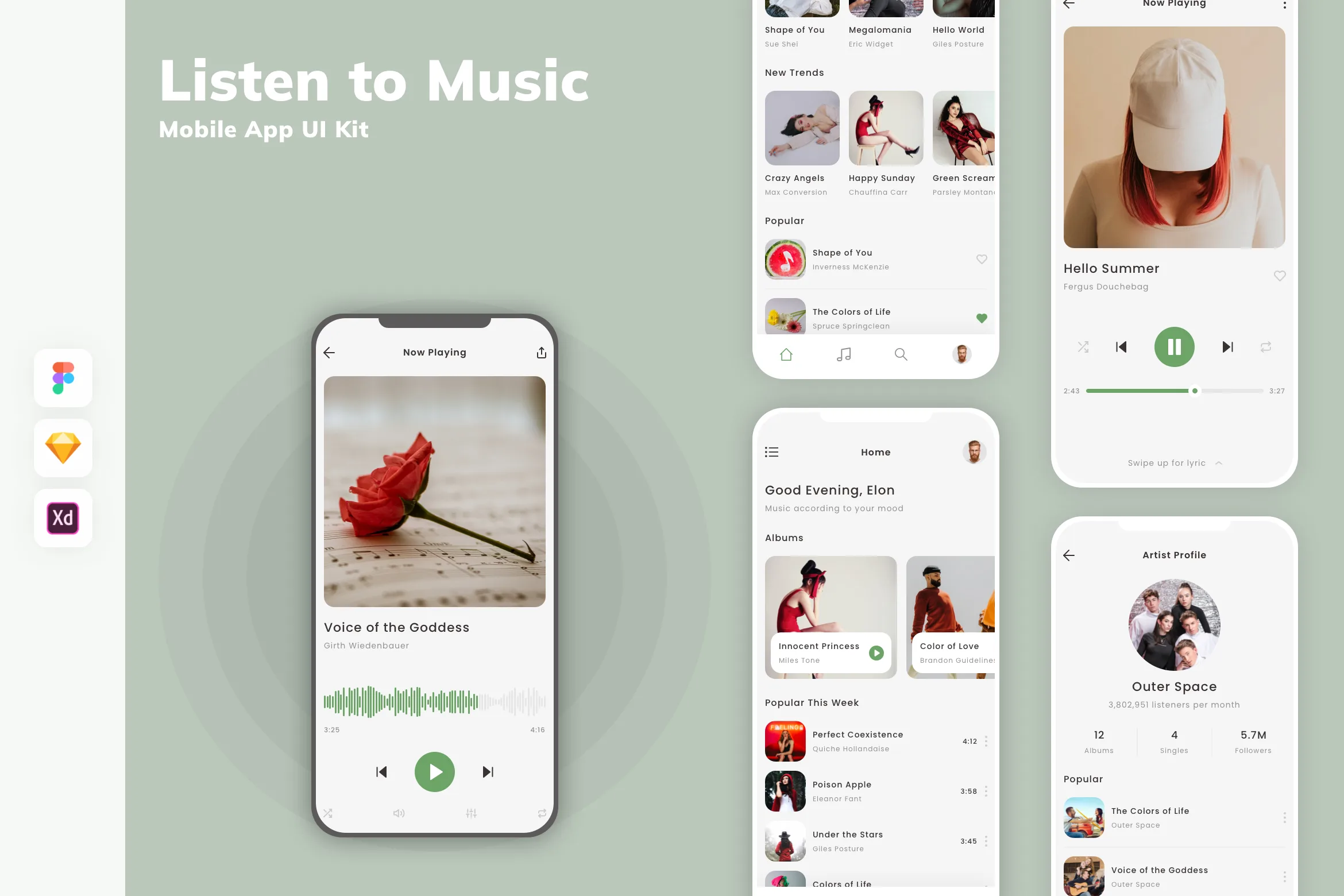 Listen to Music Mobile App UI Kit for Figma, Sketch & XD | UIworkshop