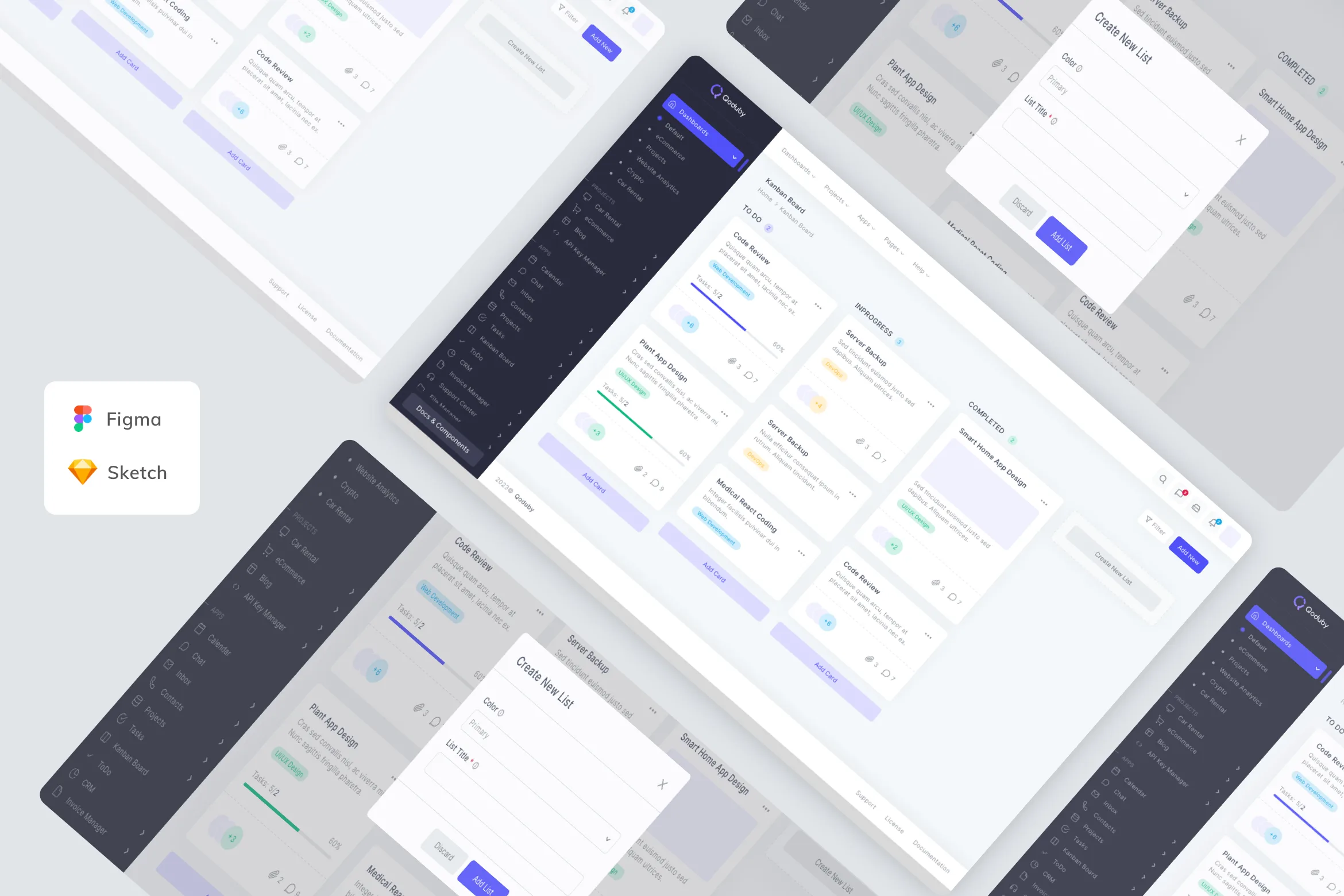 Kanban Board Admin Dashboard Template UI Kit for Figma, Sketch & XD ...