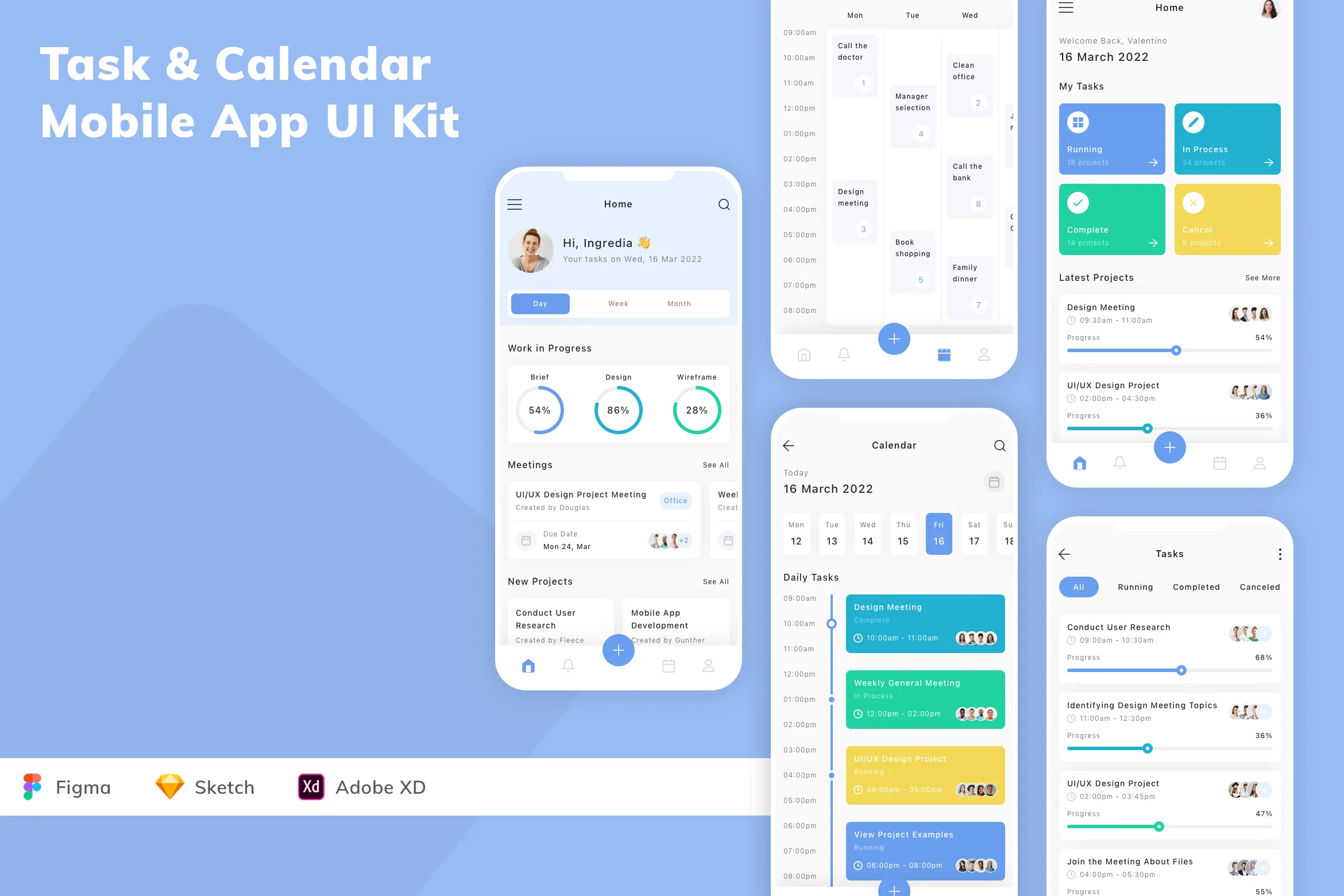 Task & Calendar Mobile App UI Kit for Figma, Sketch & XD | UIworkshop