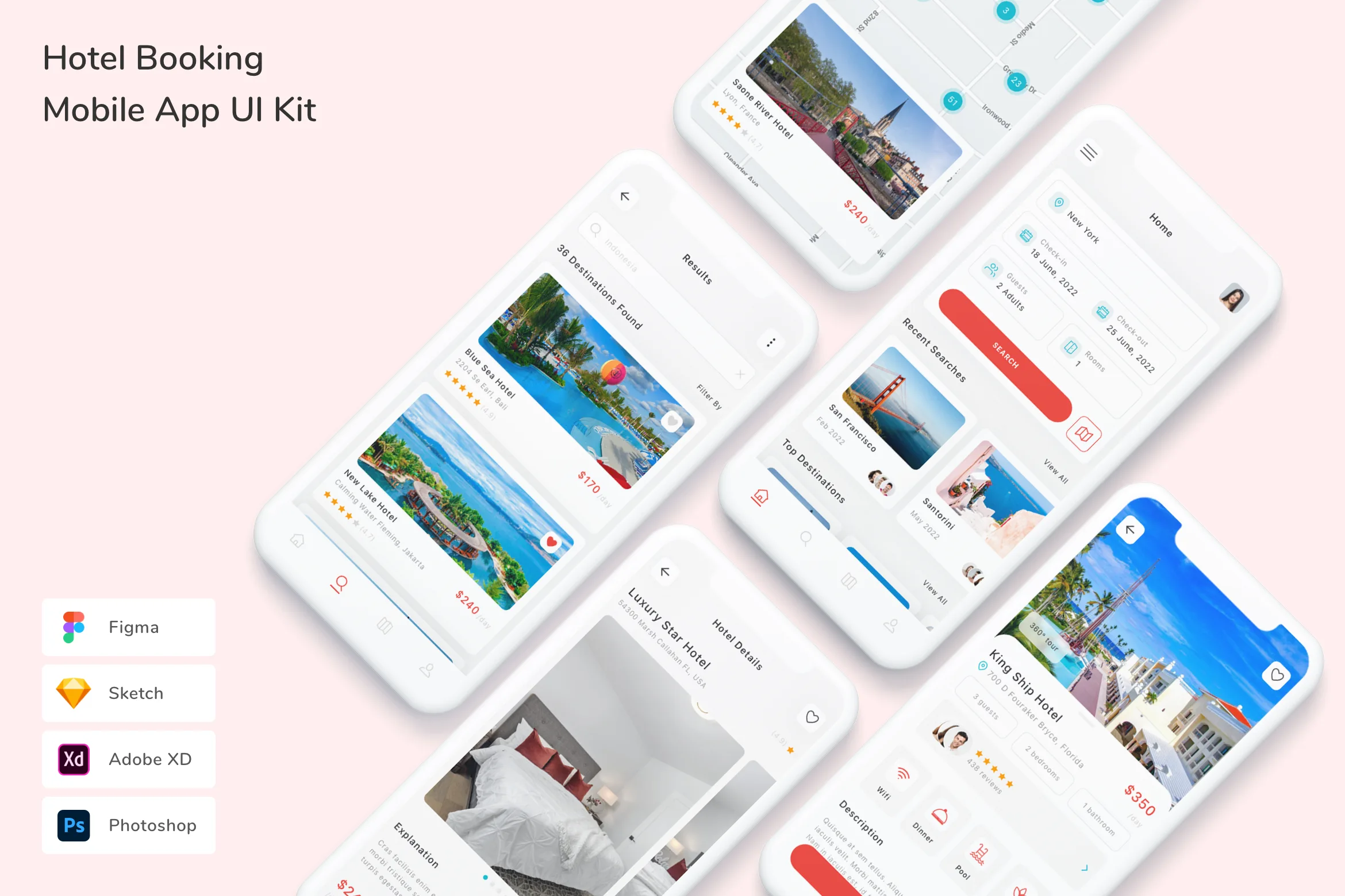 Hotel Booking Mobile App UI Kit for Figma, Sketch & XD | UIworkshop