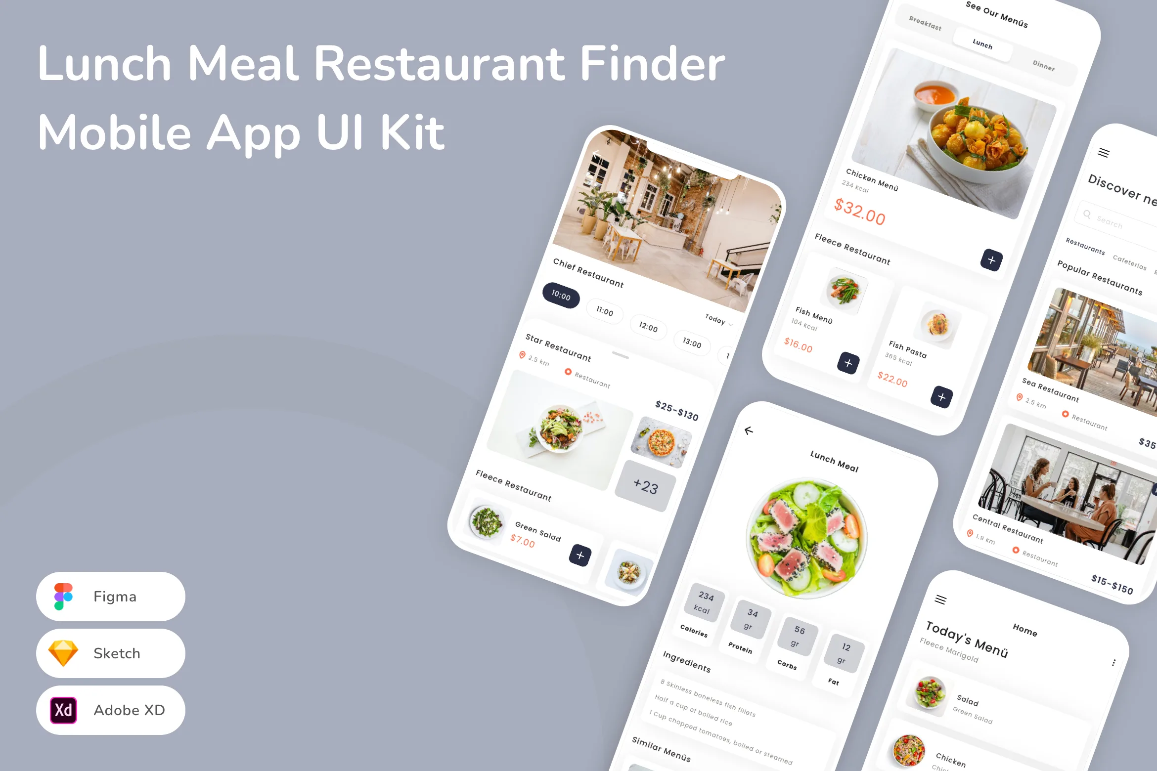 Lunch Meal Restaurant Finder Mobile App UI Kit for Figma, Sketch & XD ...