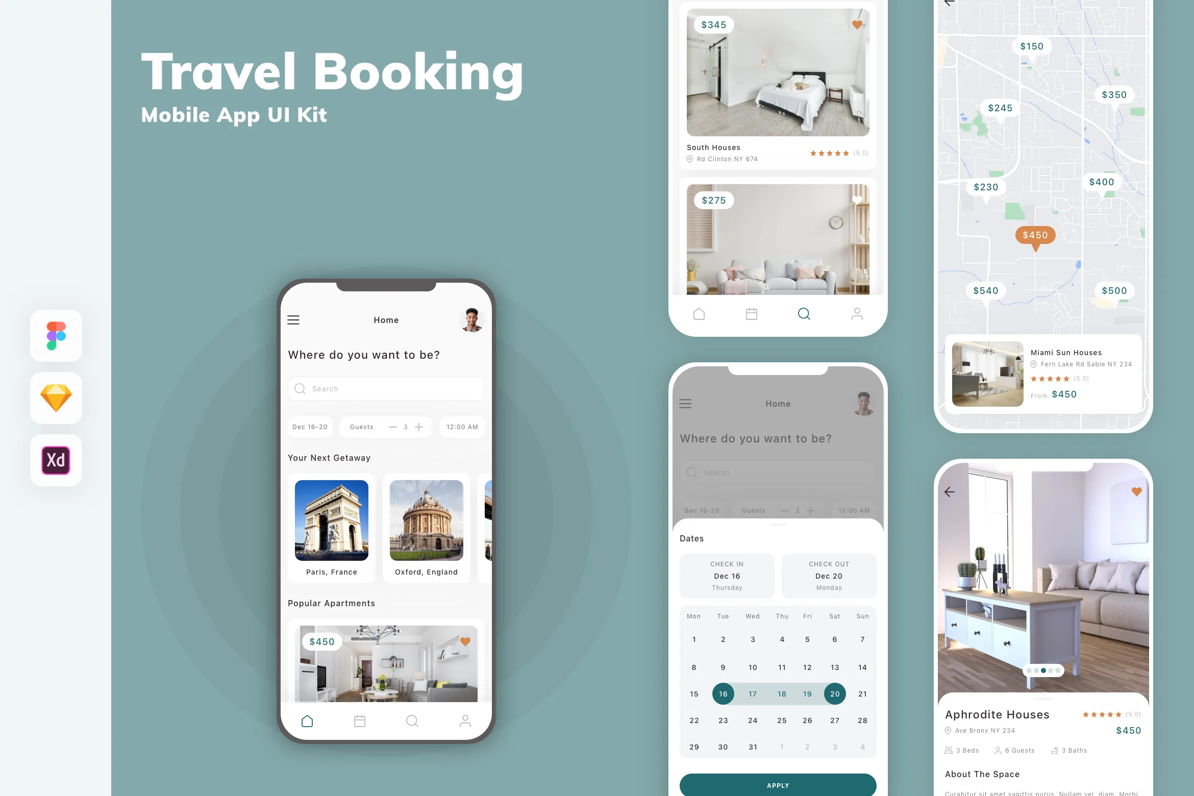 Travel Booking Mobile App UI Kit for Figma, Sketch & XD | UIworkshop