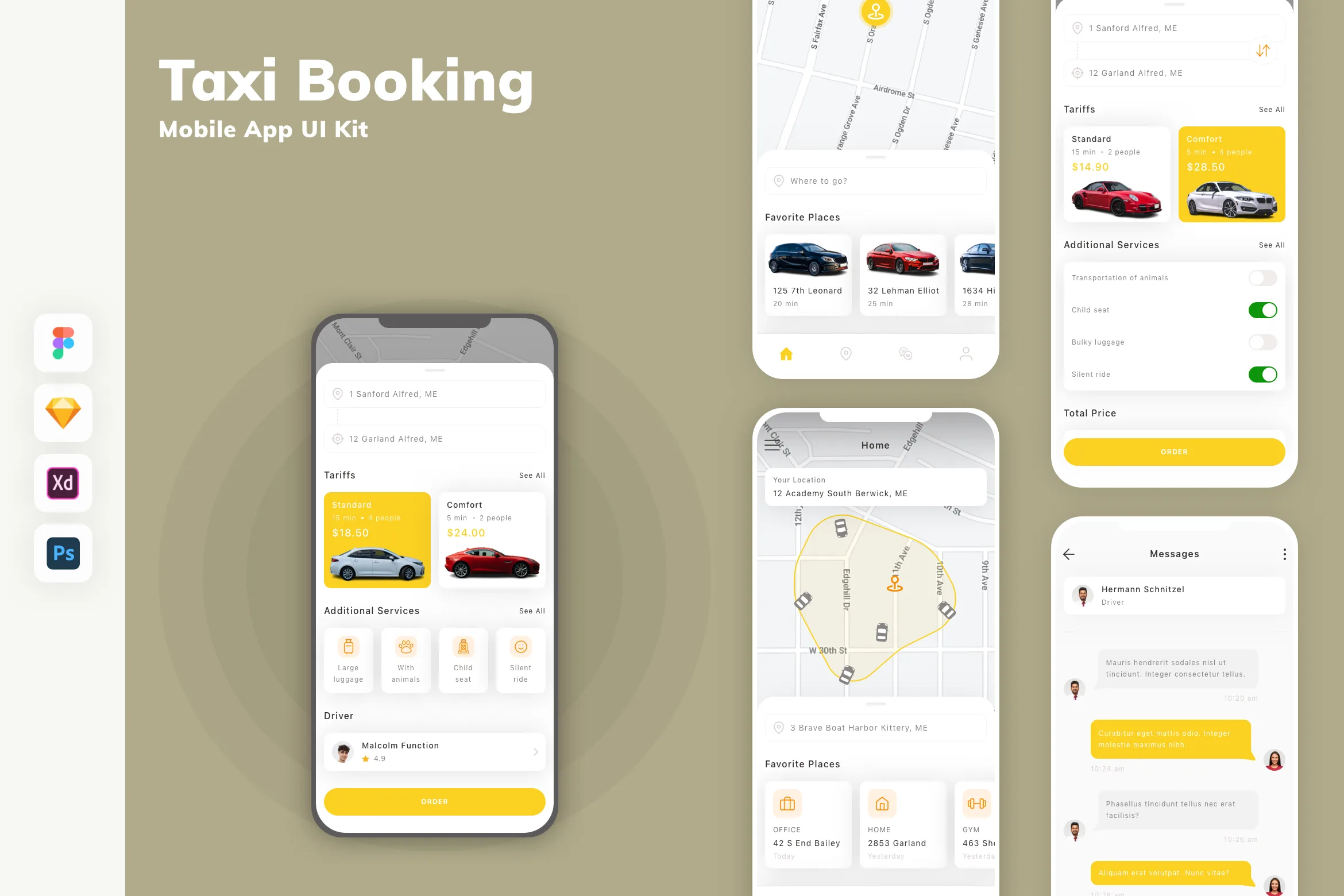 Taxi Booking Mobile App UI Kit for Figma, Sketch & XD | UIworkshop