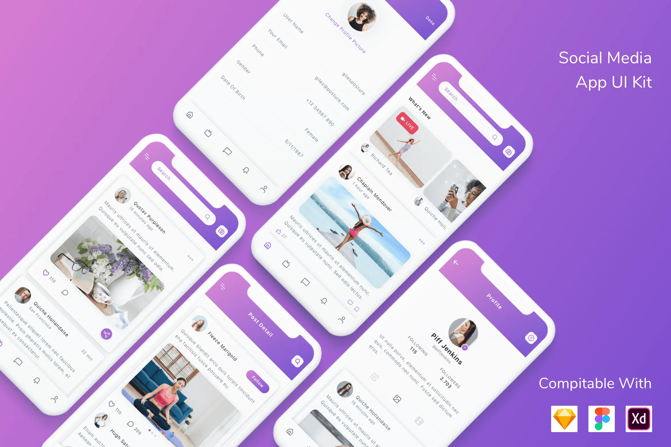Social Media App UI Kit for Figma, Sketch & XD | UIworkshop