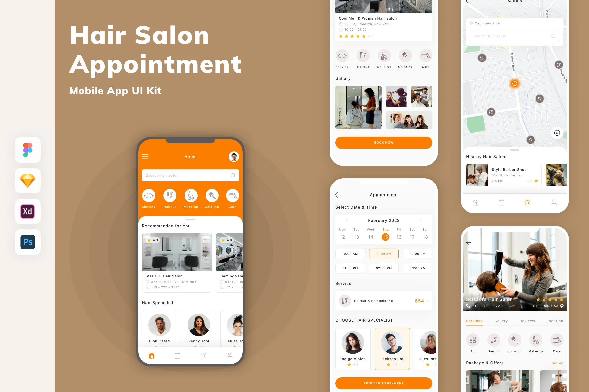 Hair Salon Appointment Mobile App UI Kit for Figma, Sketch & XD ...