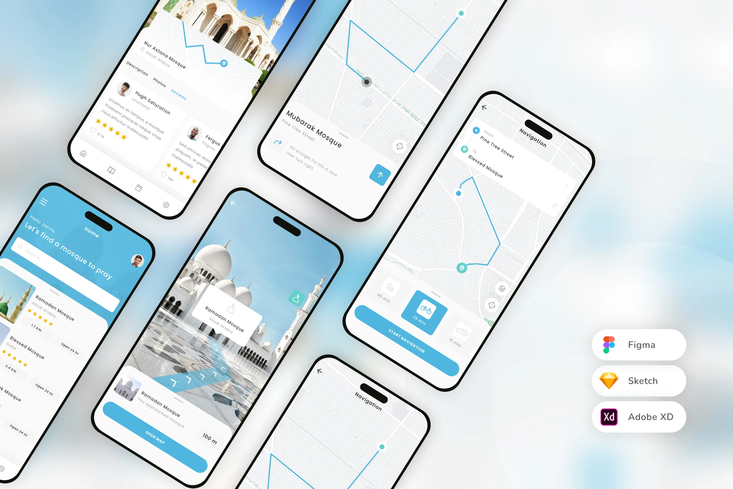 Find Mosque Mobile App UI Kit for Figma, Sketch & XD | UIworkshop