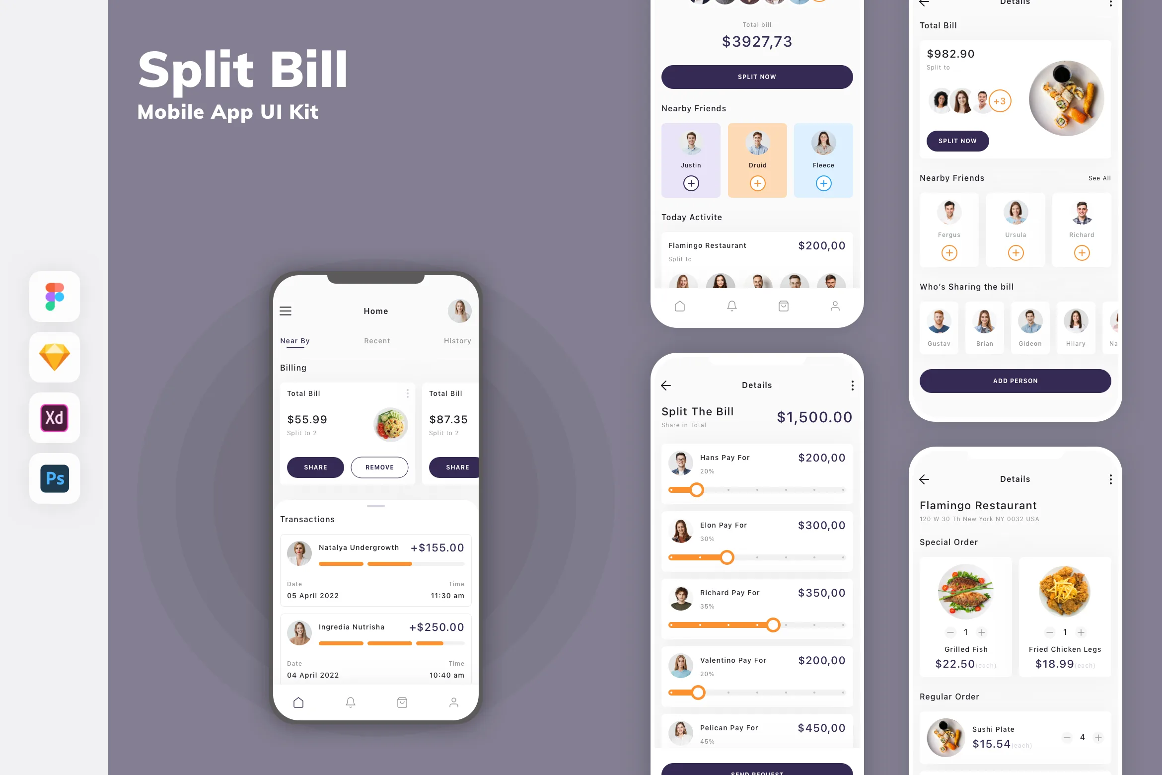 Split Bill Mobile App UI Kit for Figma, Sketch & XD | UIworkshop