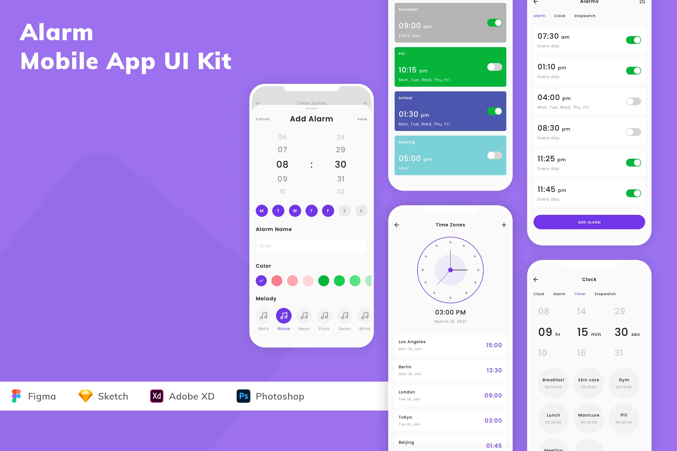 Alarm Mobile App UI Kit for Figma, Sketch & XD | UIworkshop