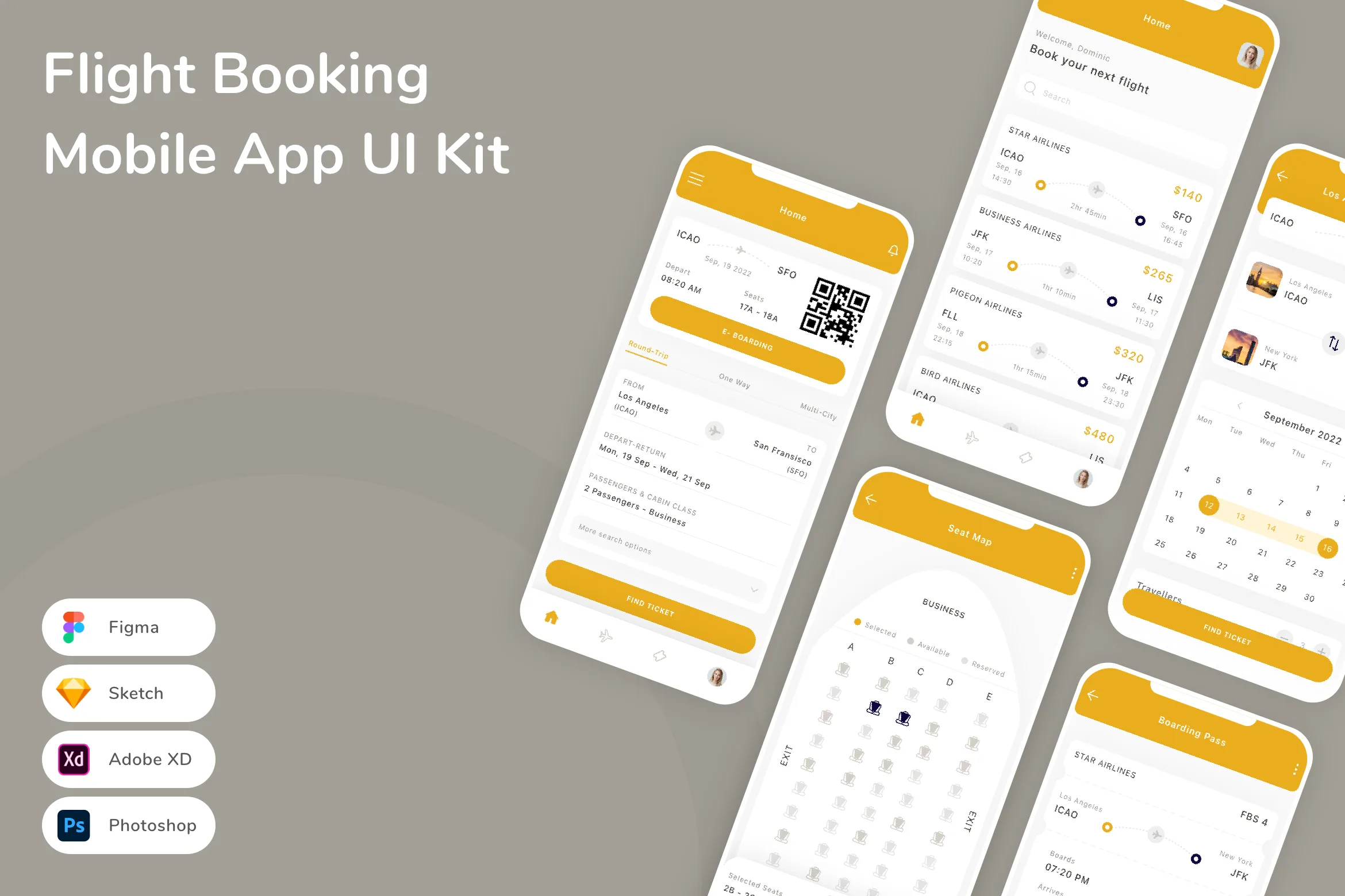 Flight Booking Mobile App UI Kit for Figma, Sketch & XD | UIworkshop