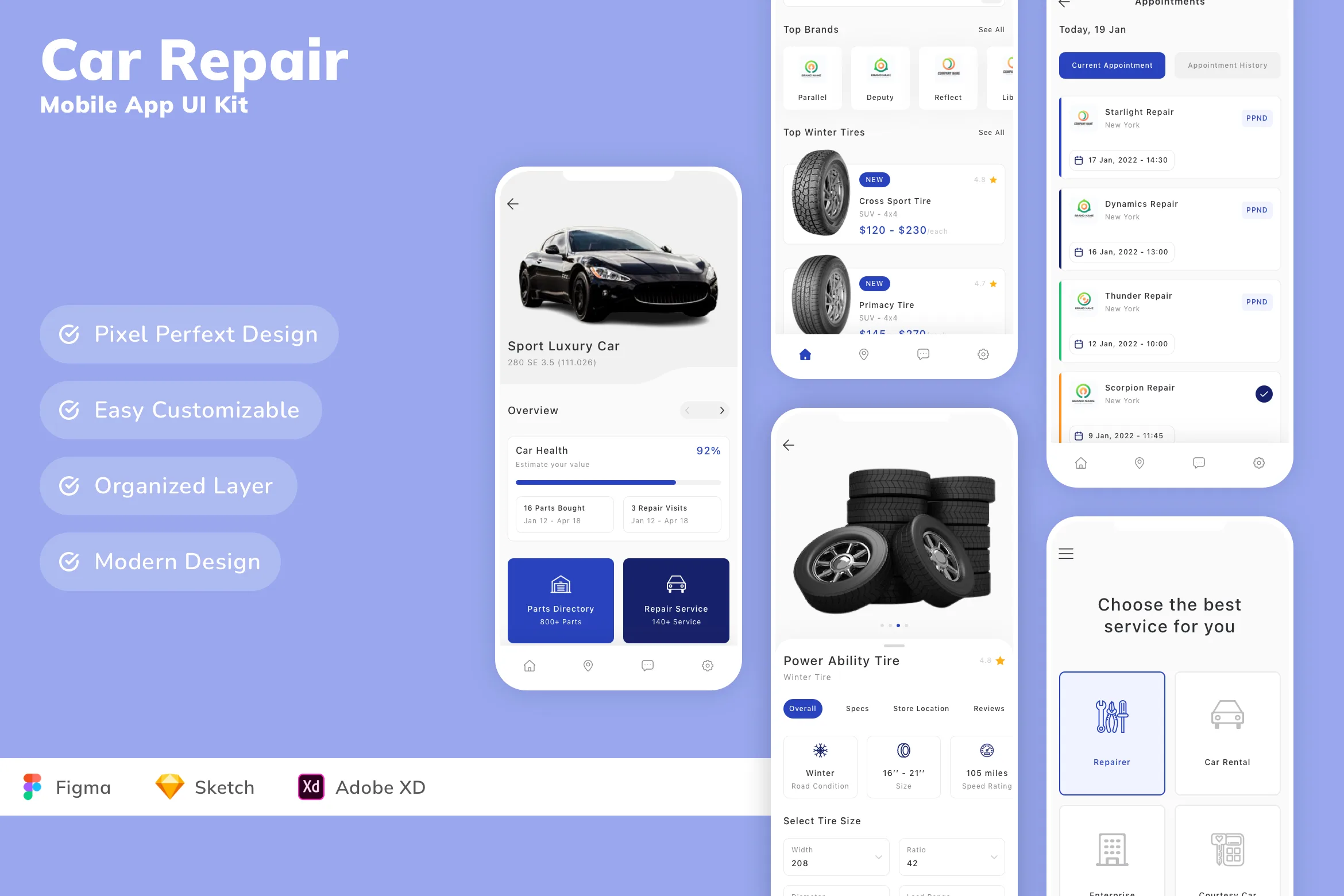 Car Repair Mobile App UI Kit for Figma, Sketch & XD | UIworkshop