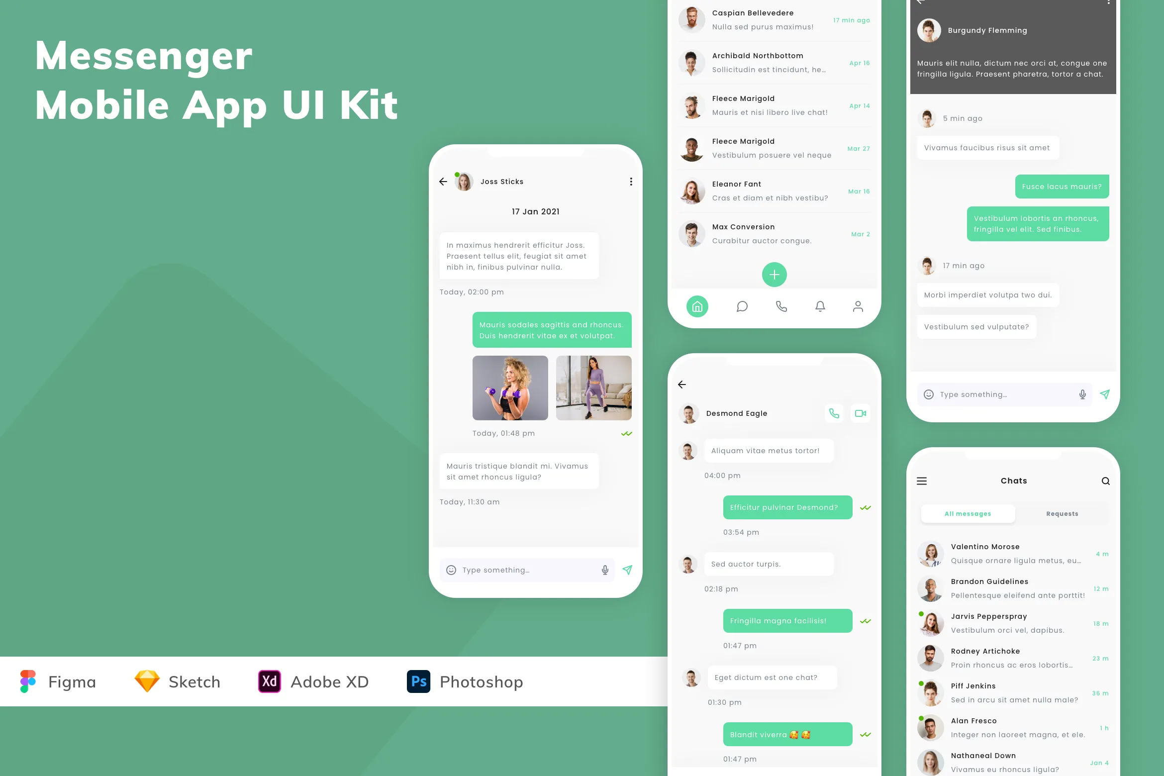 Messenger Mobile App UI Kit for Figma, Sketch & XD | UIworkshop