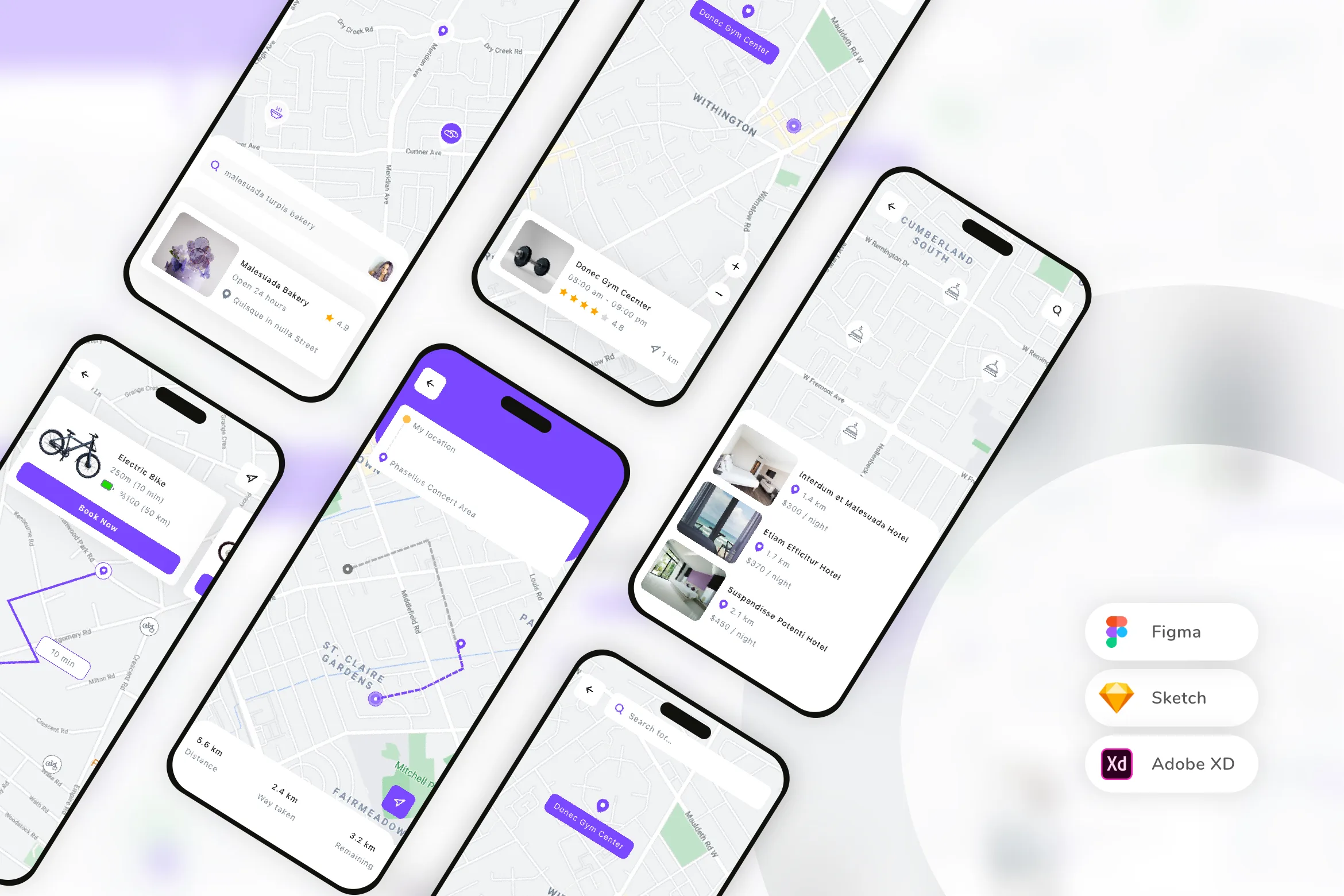 Map & Location Mobile App UI Kit for Figma, Sketch & XD | UIworkshop