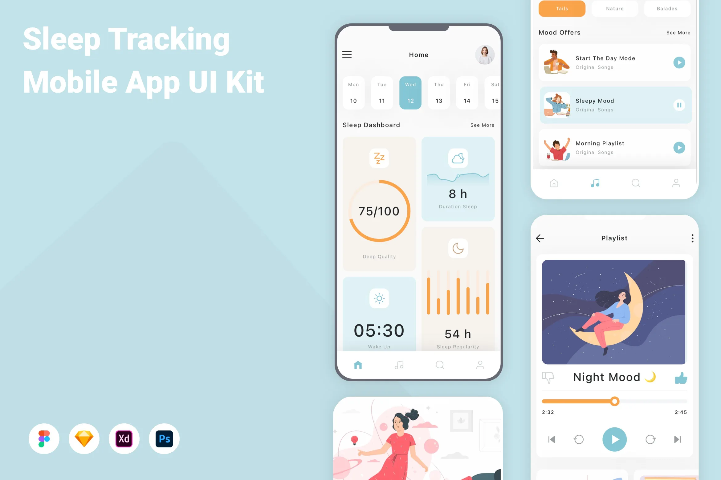 Sleep Tracking Mobile App UI Kit for Figma, Sketch & XD | UIworkshop
