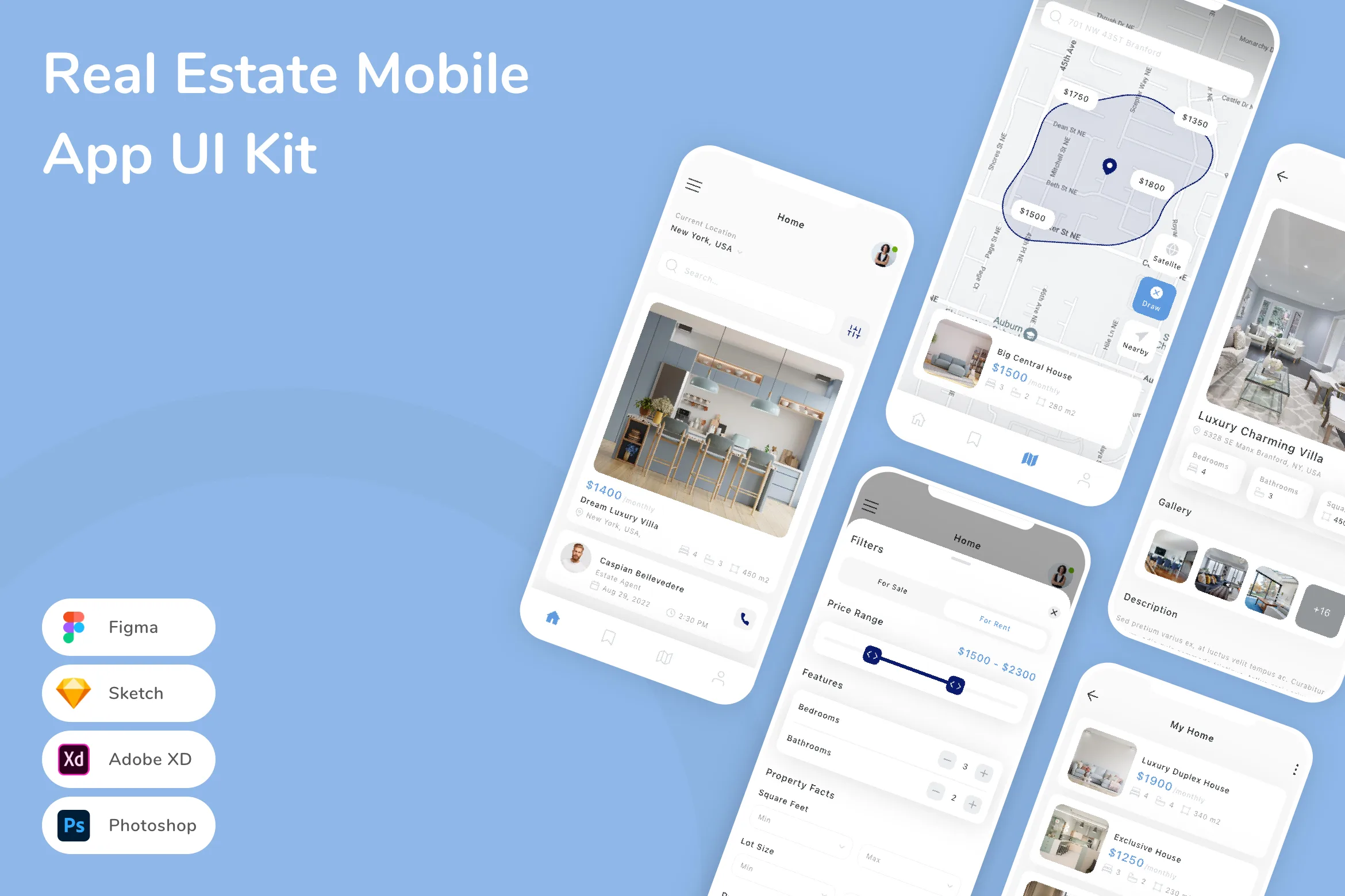 Real Estate Mobile App UI Kit for Figma, Sketch & XD | UIworkshop