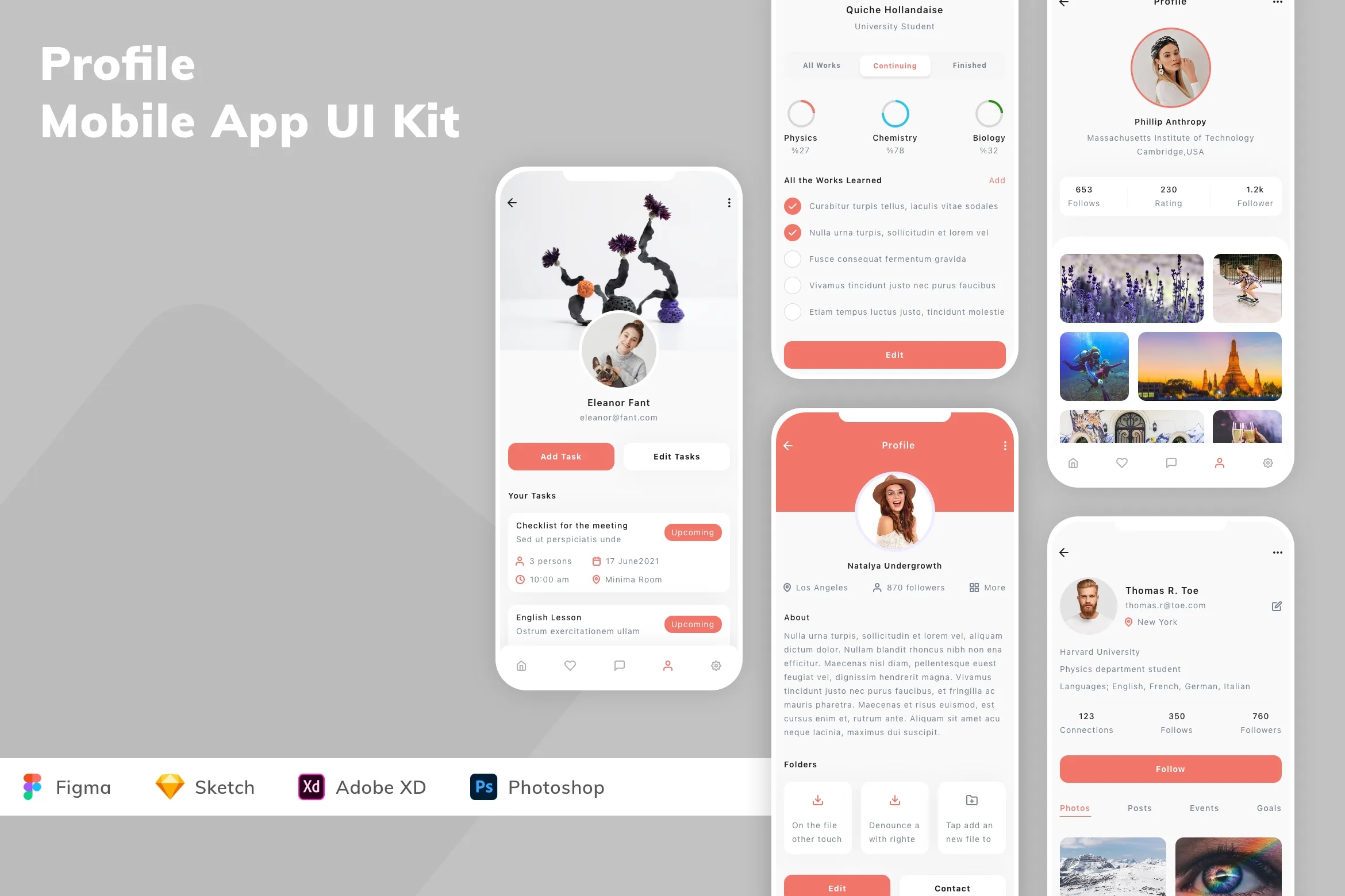 Profile Mobile App UI Kit for Figma, Sketch & XD | UIworkshop