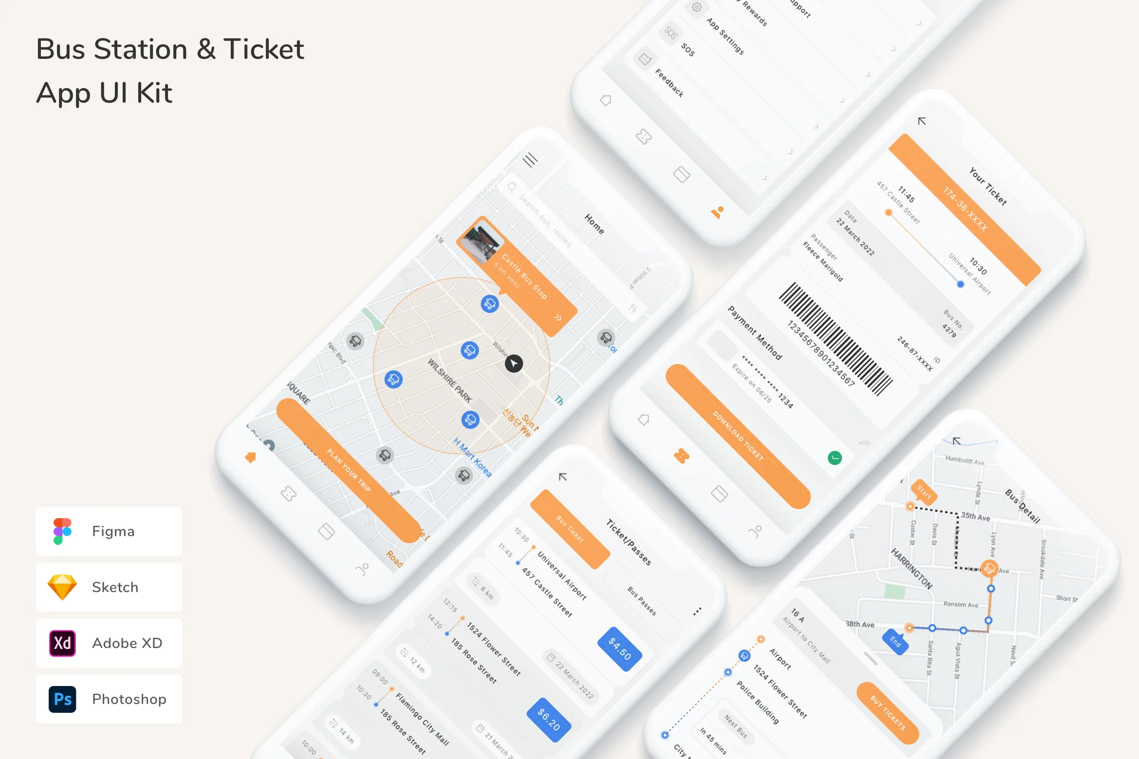 Bus Station & Ticket App UI Kit for Figma, Sketch & XD | UIworkshop