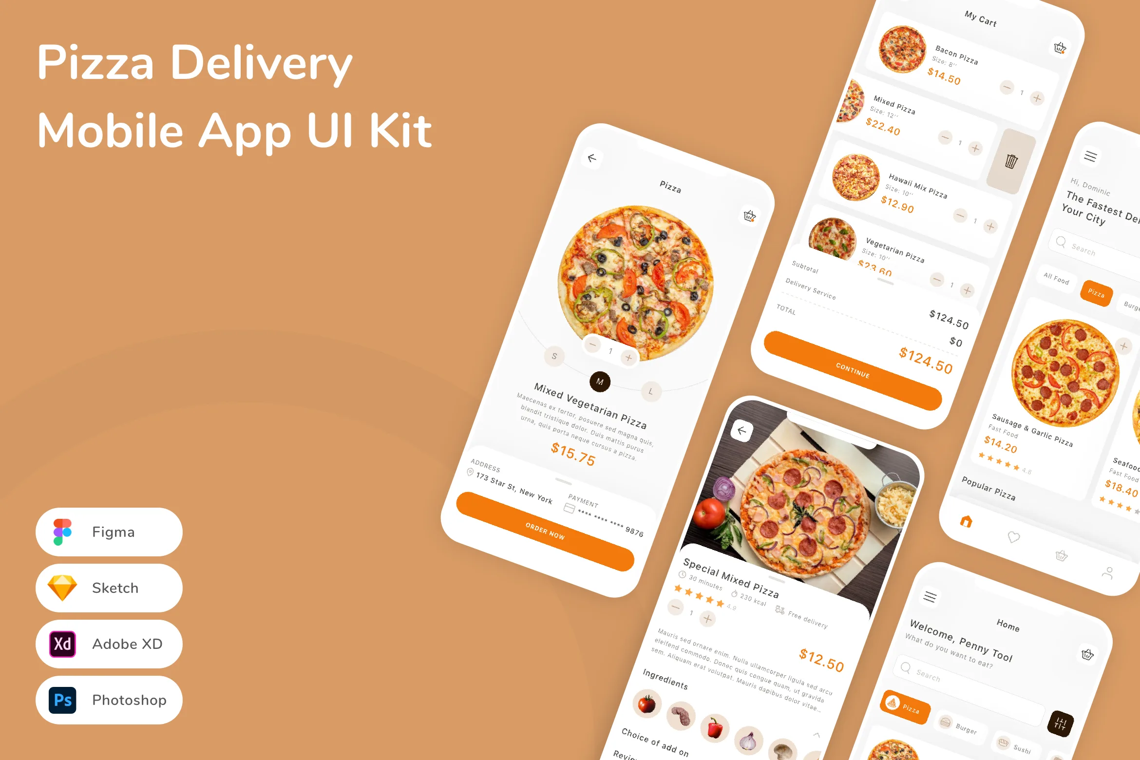 Pizza Delivery Mobile App UI Kit for Figma, Sketch & XD | UIworkshop