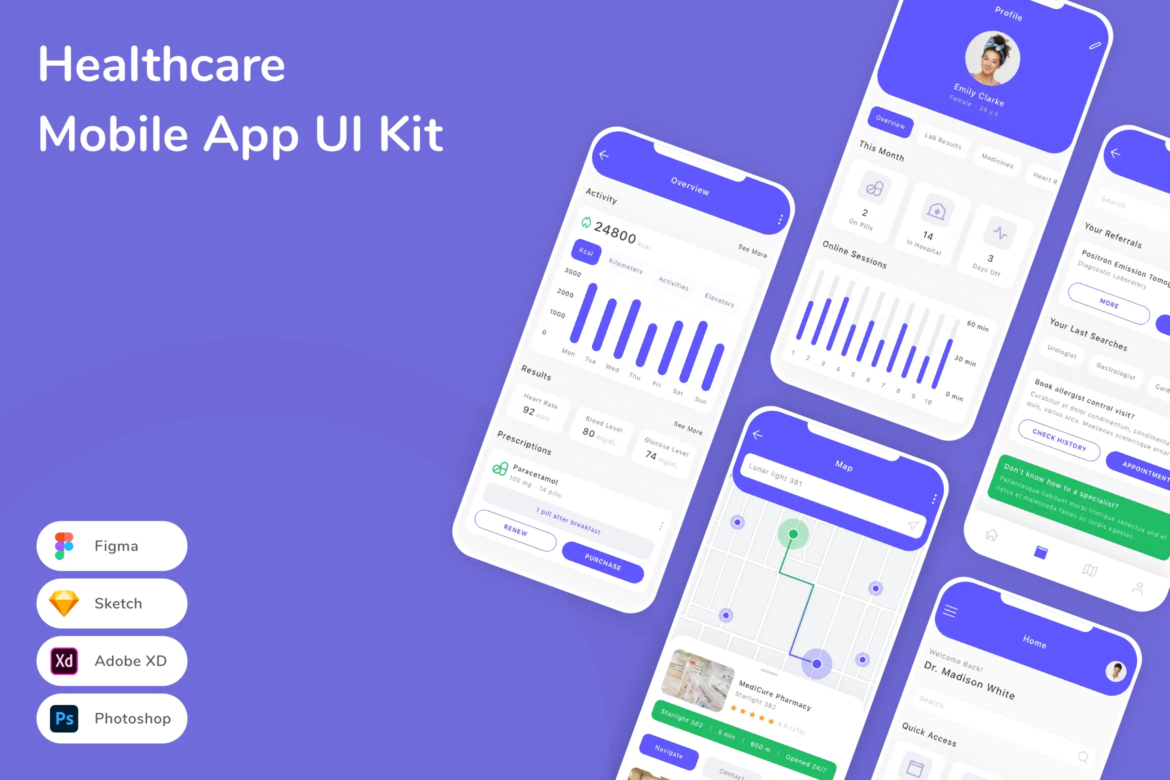 Healthcare Mobile App UI Kit for Figma, Sketch & XD | UIworkshop