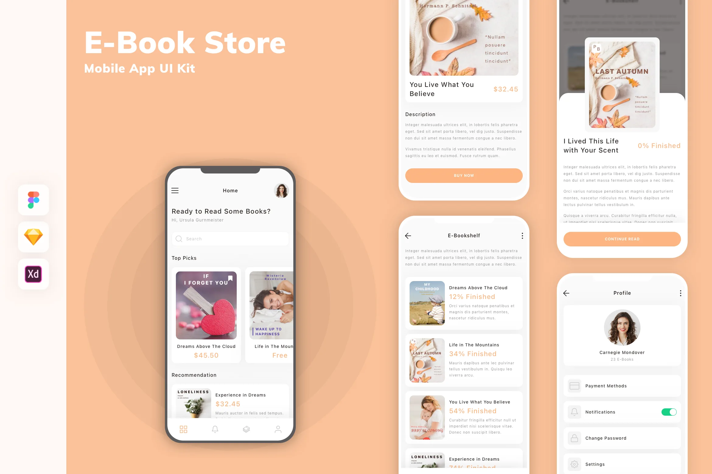E-Book Store Mobile App UI Kit for Figma, Sketch & XD | UIworkshop