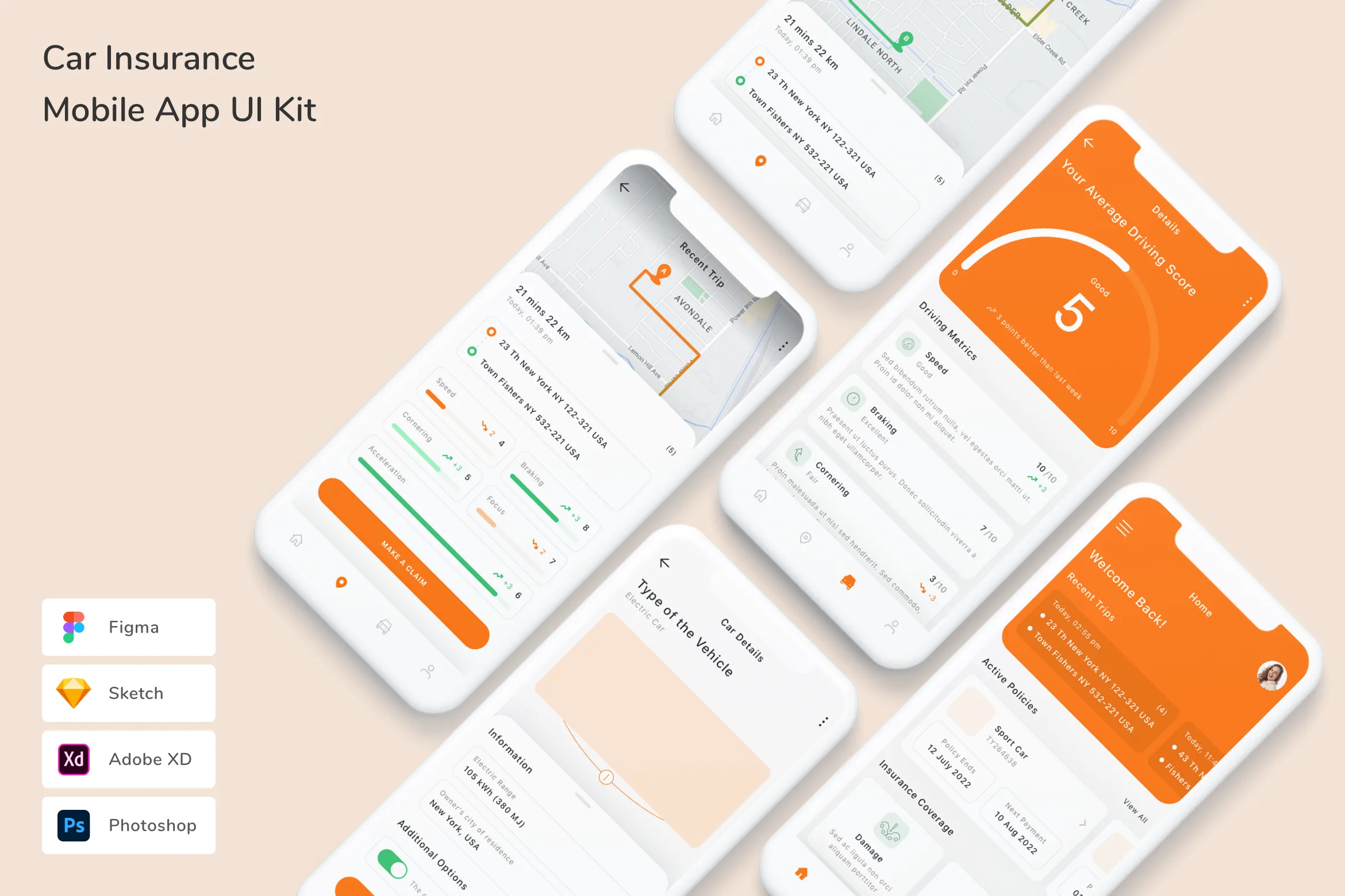 Car Insurance Mobile App UI Kit for Figma, Sketch & XD | UIworkshop