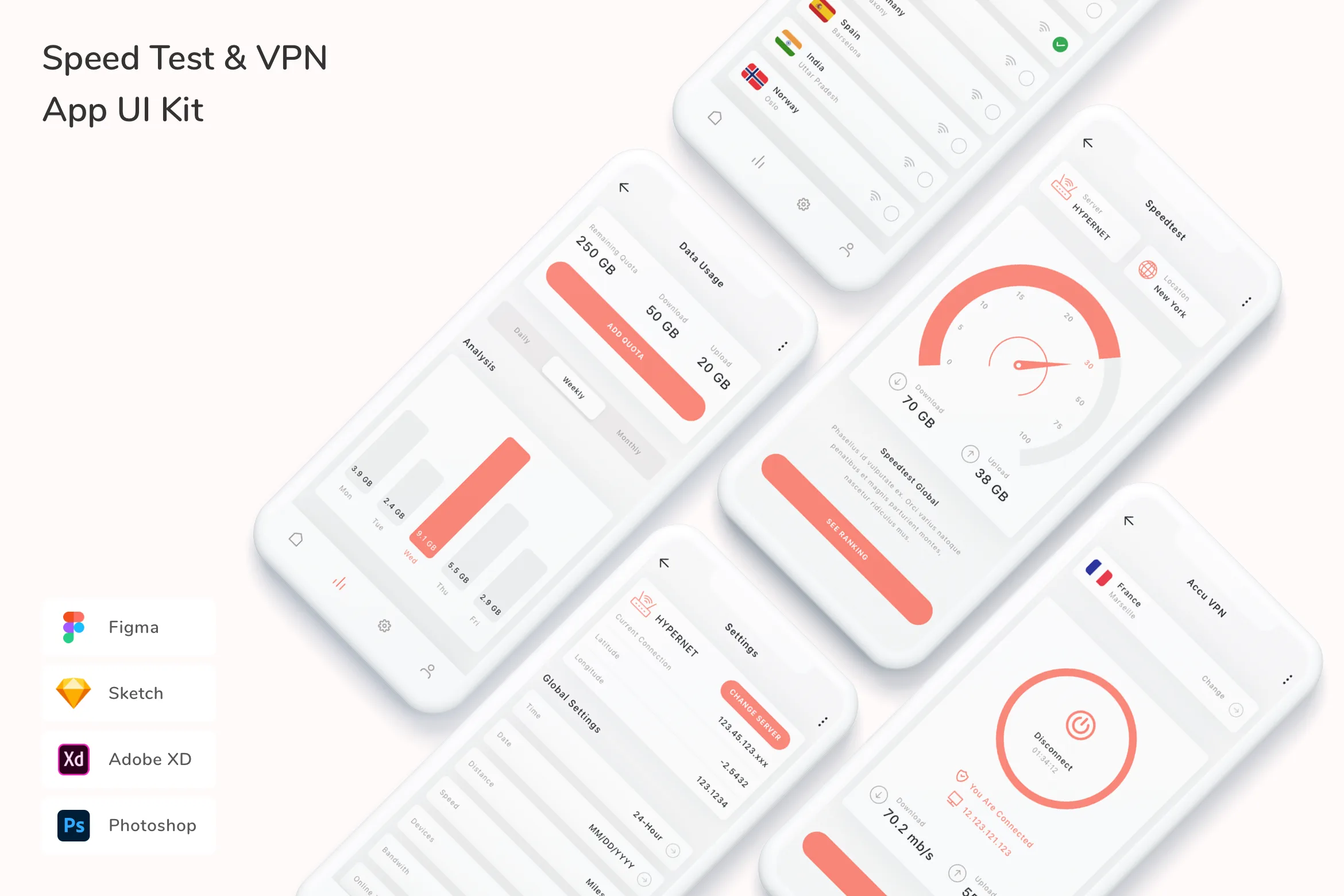 Speed Test & VPN App UI Kit for Figma, Sketch & XD | UIworkshop
