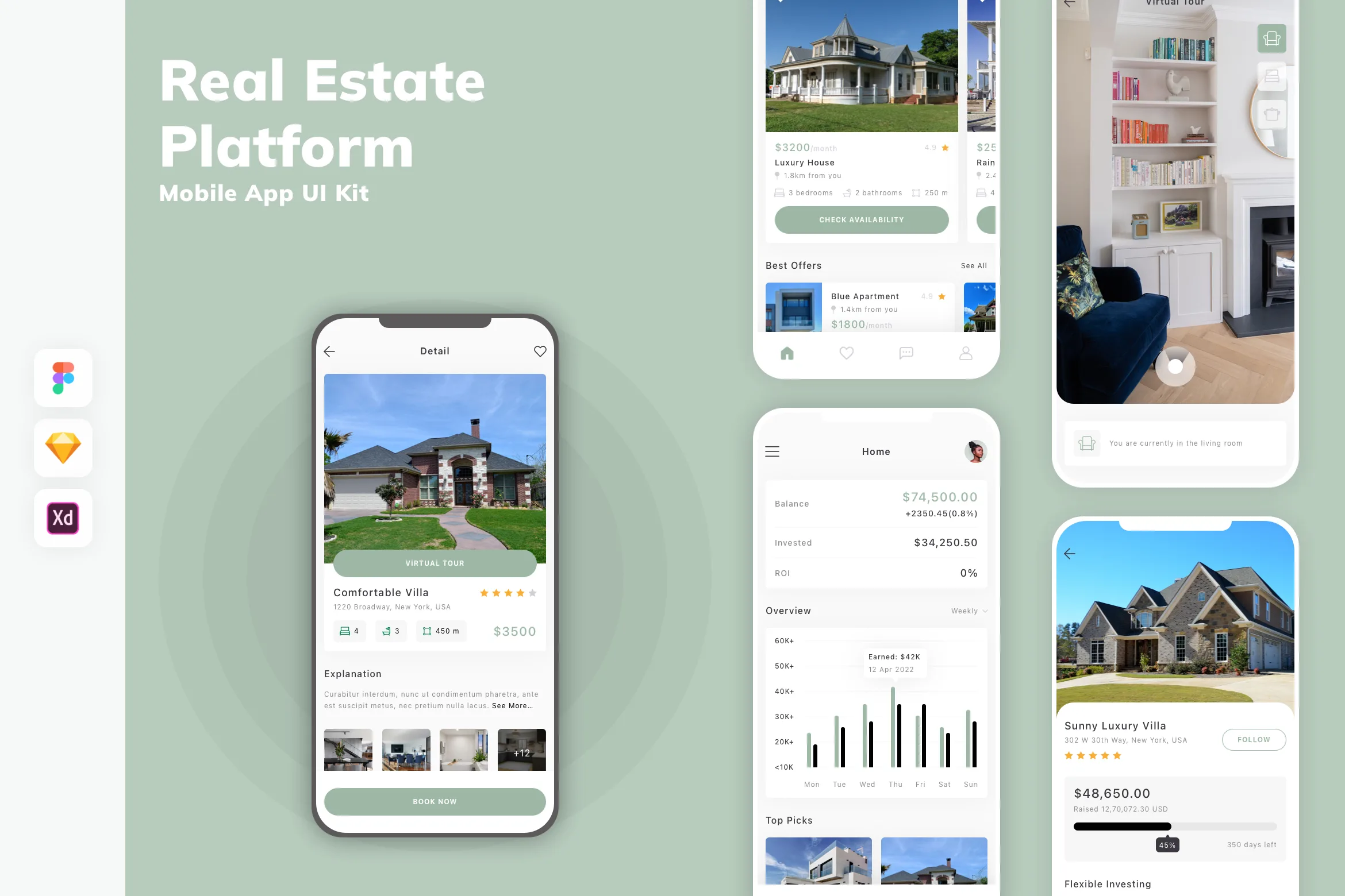Real Estate Platform Mobile App UI Kit for Figma, Sketch & XD | UIworkshop