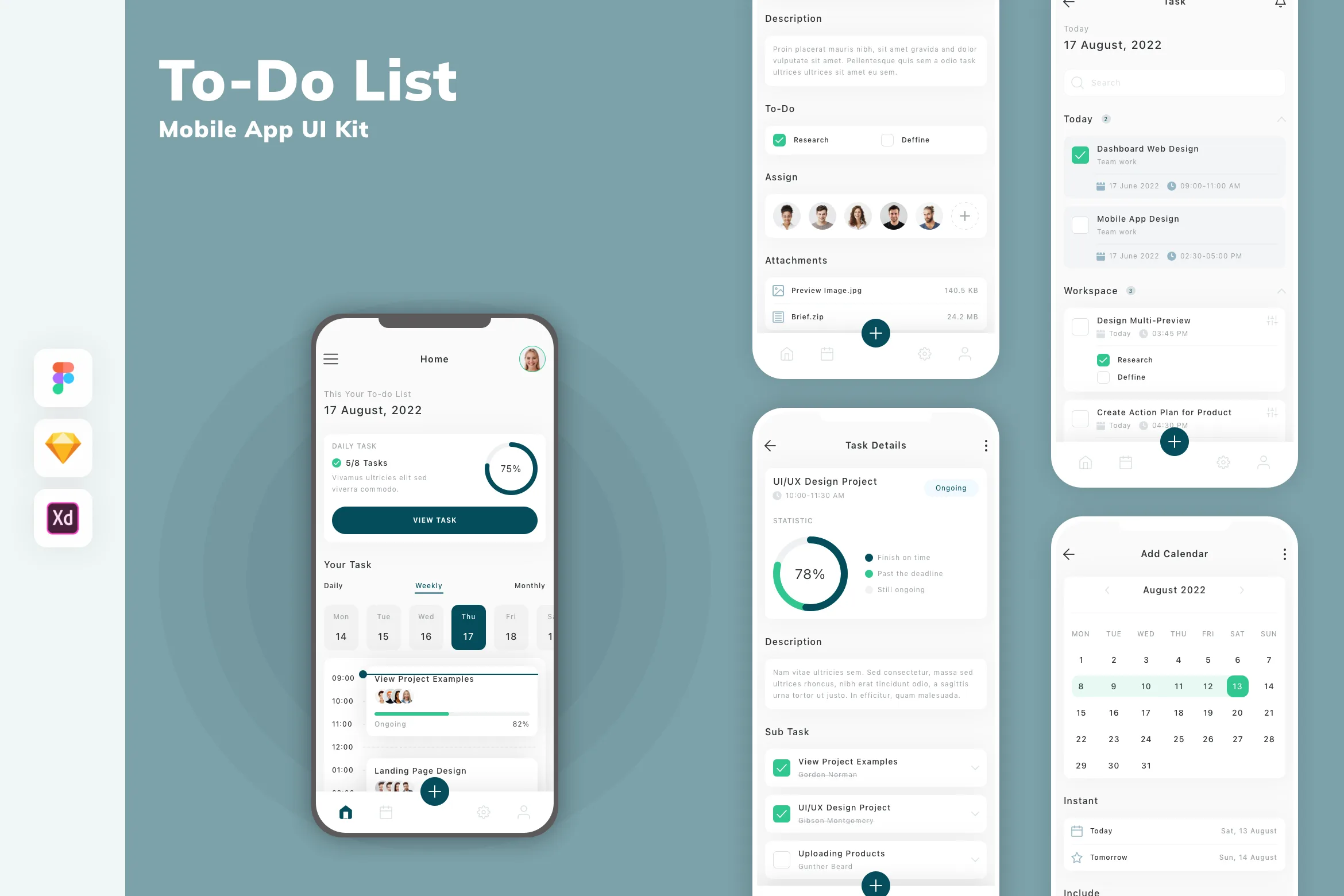 To-Do List Mobile App UI Kit for Figma, Sketch & XD | UIworkshop
