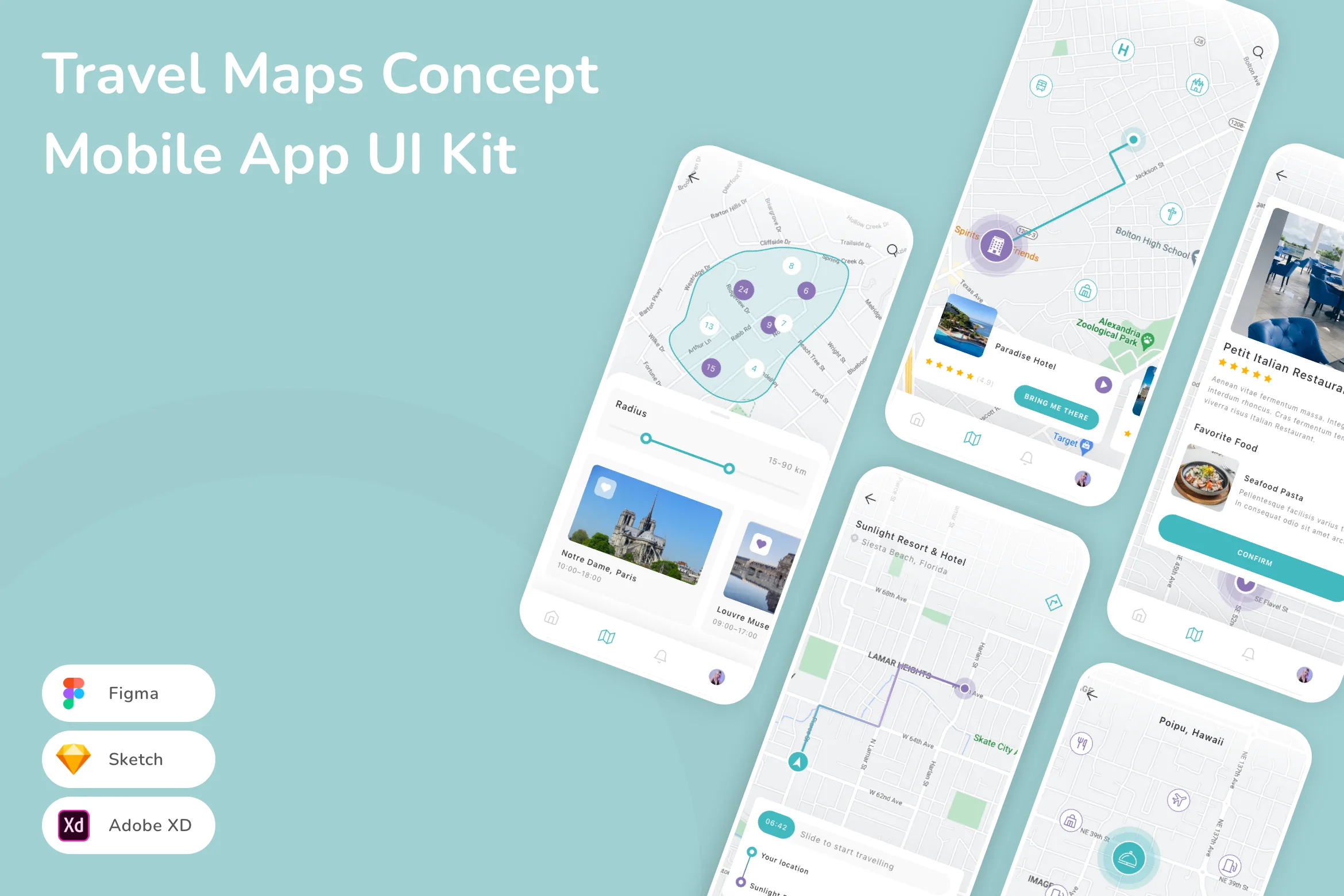 Travel Maps Concept Mobile App UI Kit for Figma, Sketch & XD | UIworkshop