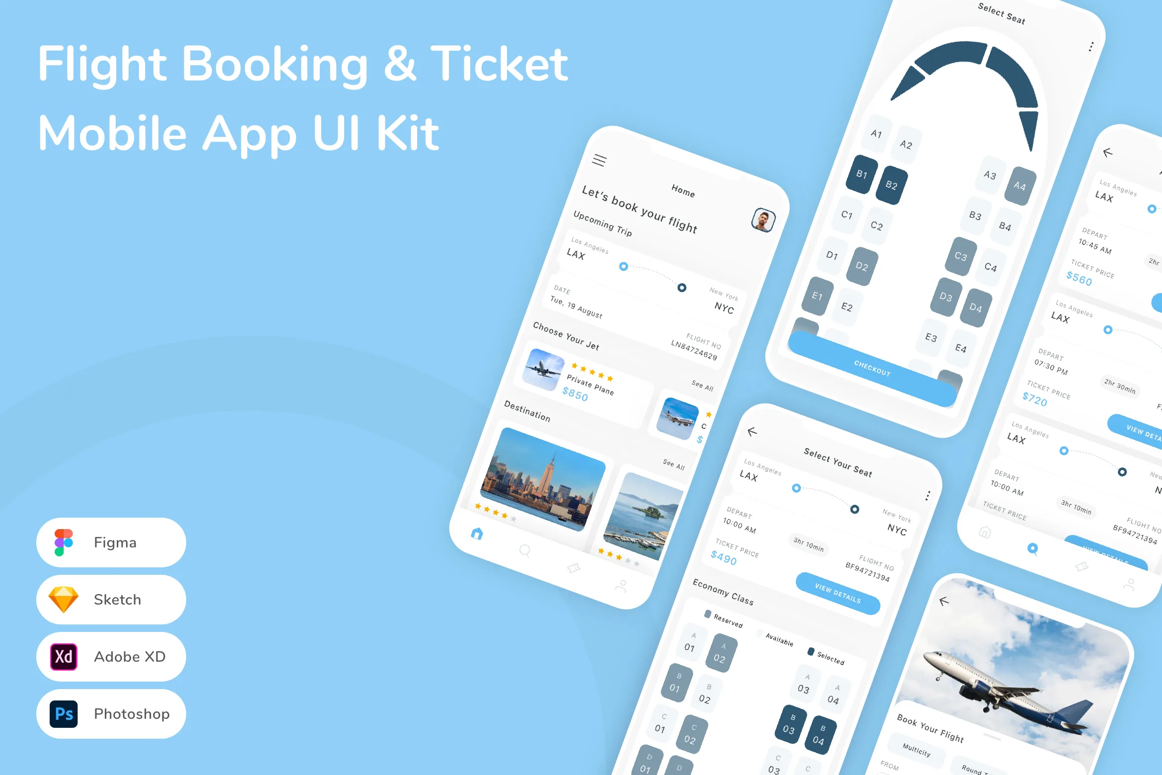 Flight Booking & Ticket Mobile App UI Kit for Figma, Sketch & XD ...