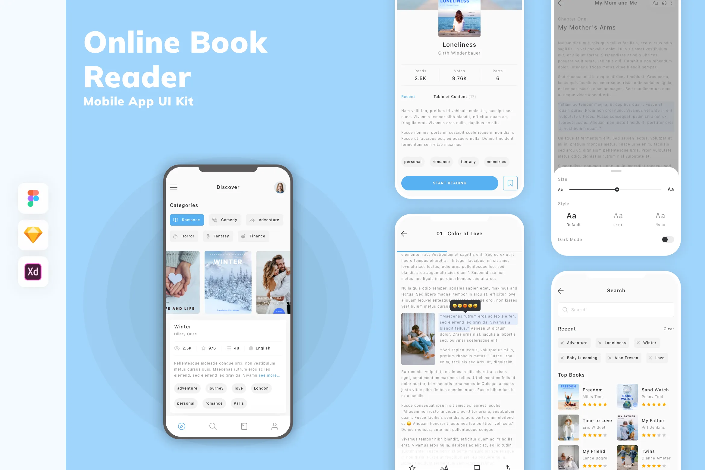 Online Book Reader Mobile App UI Kit for Figma, Sketch & XD | UIworkshop