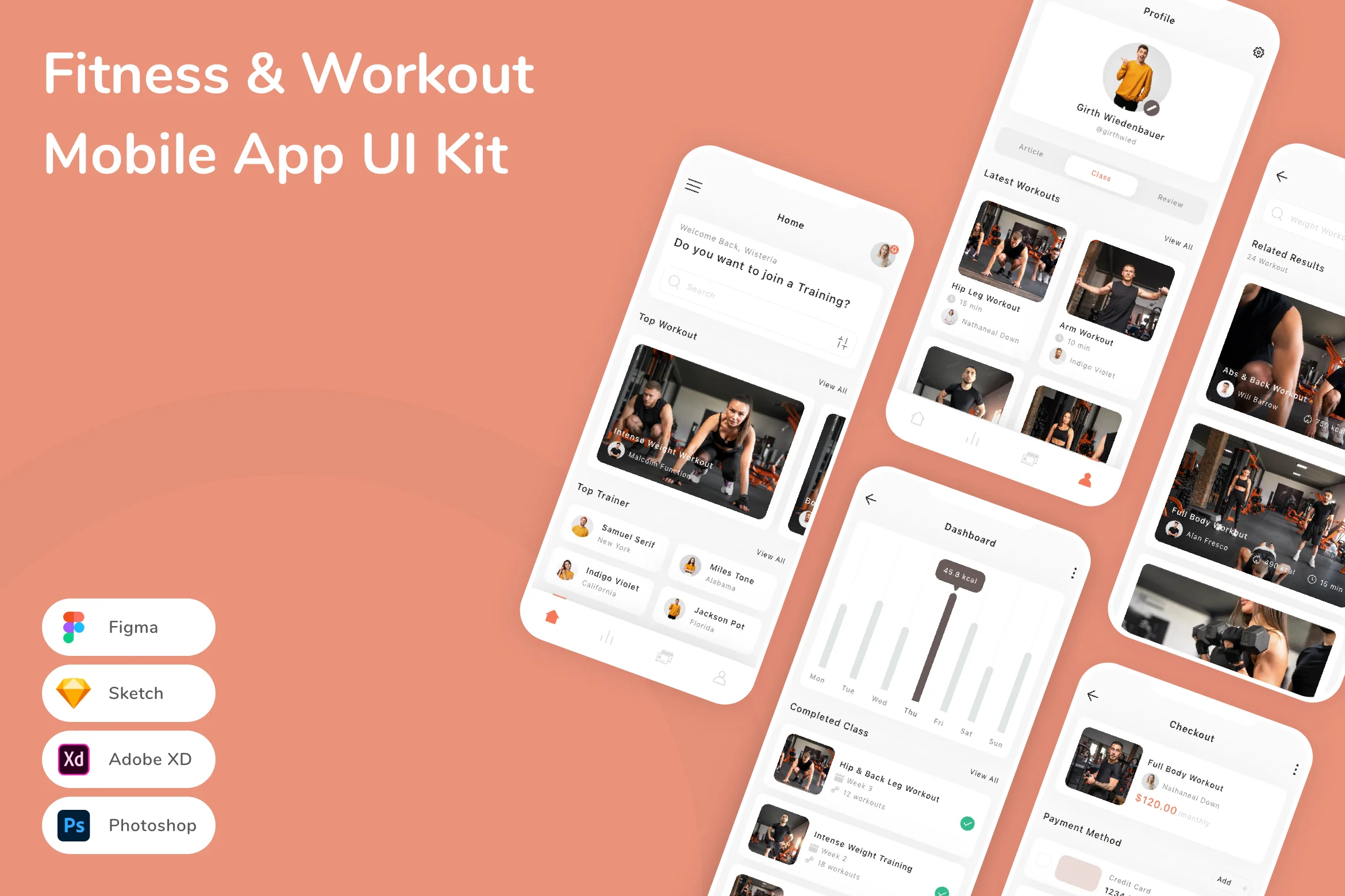 Fitness & Workout Mobile App UI Kit for Figma, Sketch & XD | UIworkshop