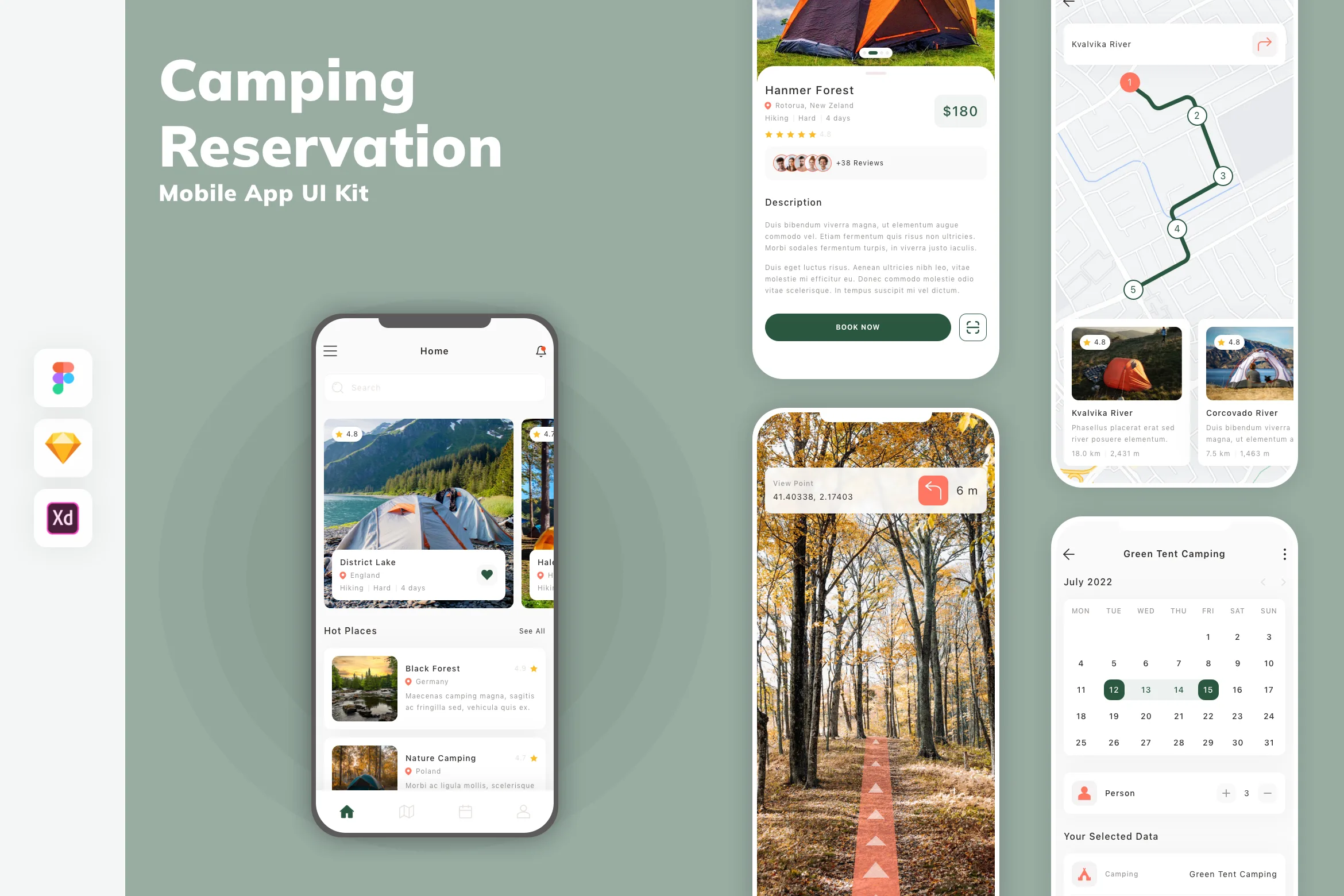 Camping Reservation Mobile App UI Kit for Figma, Sketch & XD | UIworkshop