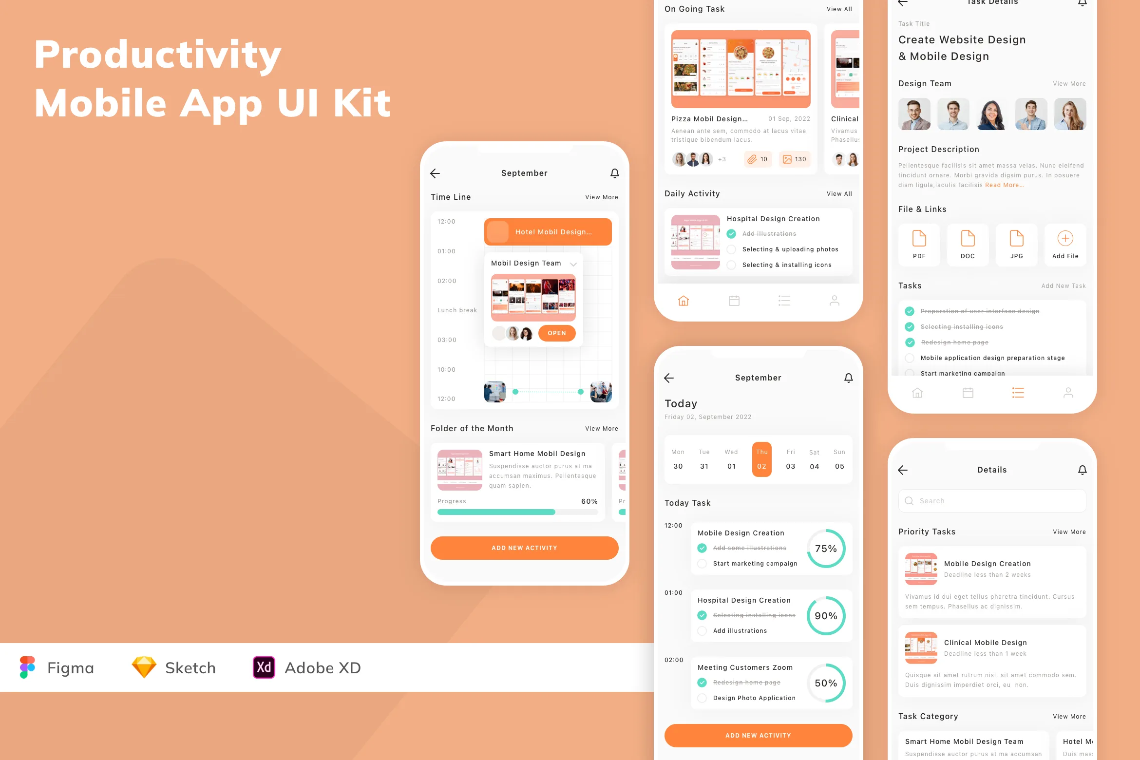 Productivity Mobile App UI Kit for Figma, Sketch & XD | UIworkshop