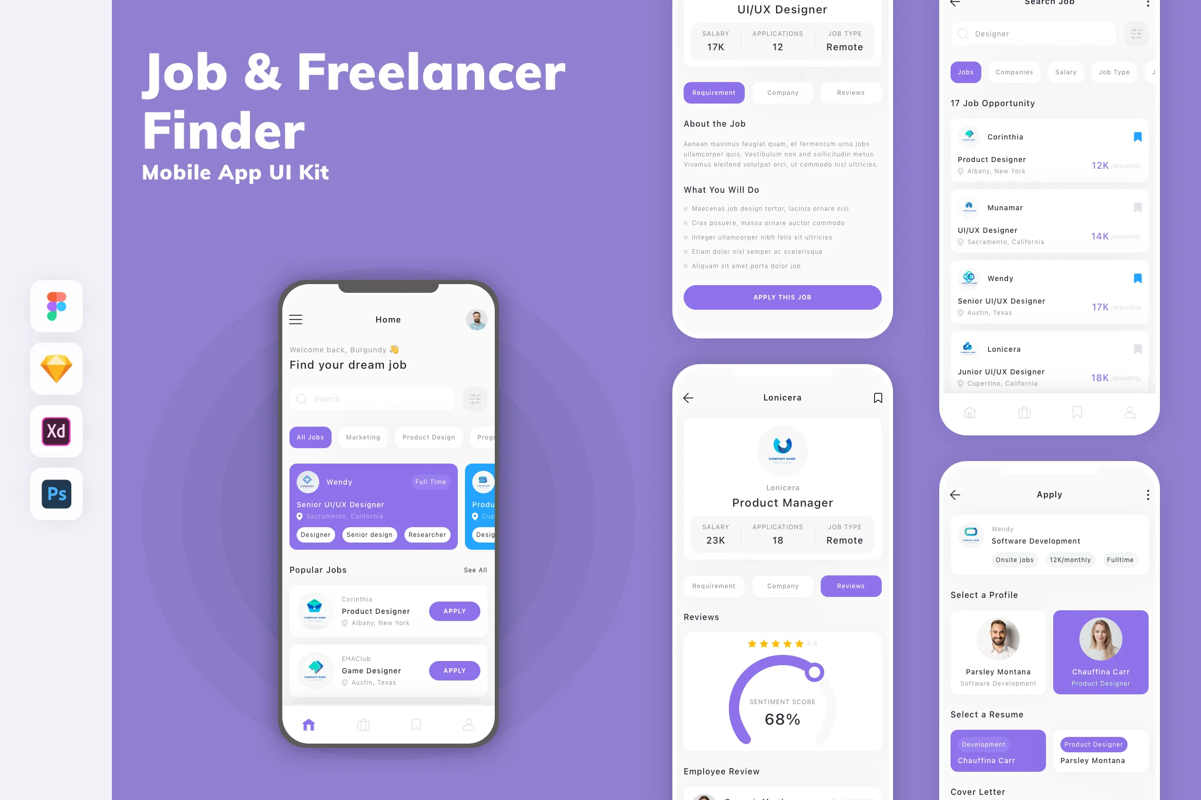 Job & Freelancer Finder Mobile App UI Kit for Figma, Sketch & XD ...