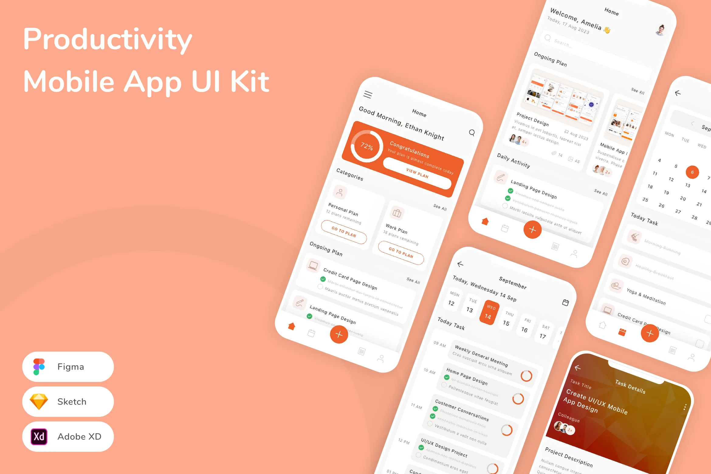 Productivity Mobile App UI Kit for Figma, Sketch & XD | UIworkshop