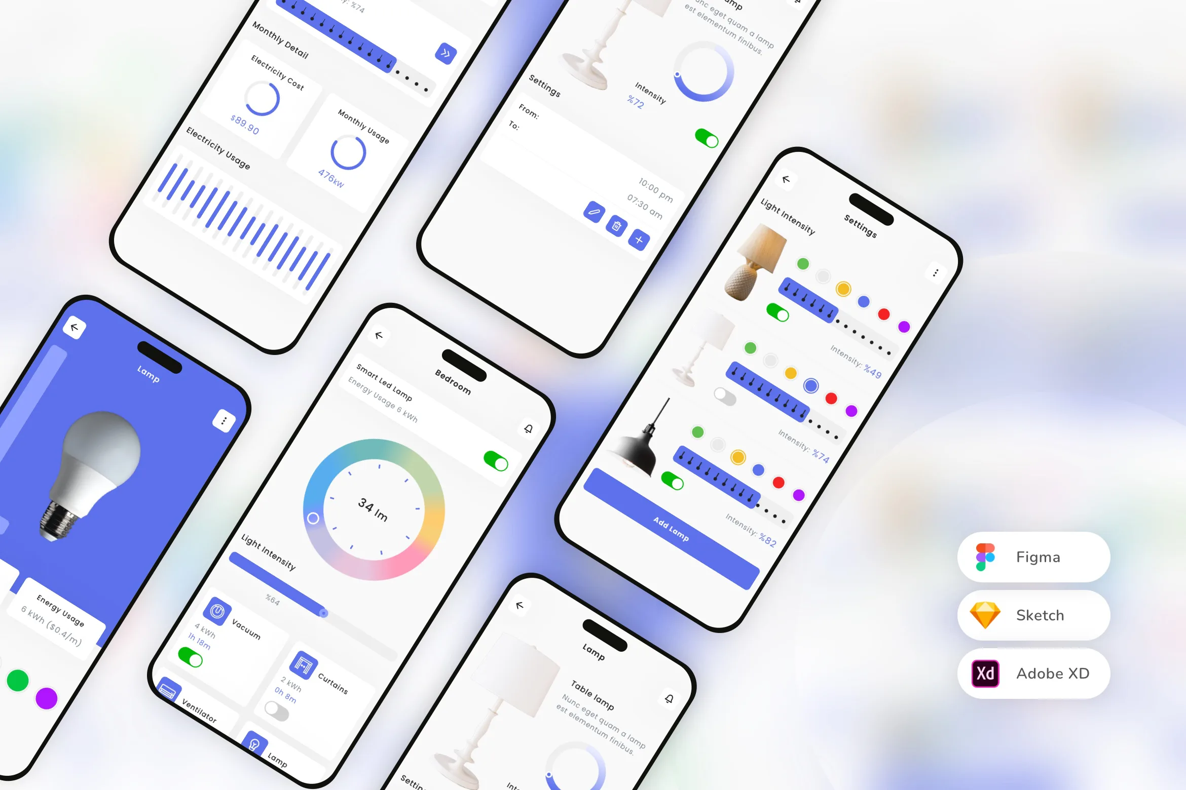 Smart RGB Led & Lamp Mobile App UI Kit for Figma, Sketch & XD | UIworkshop