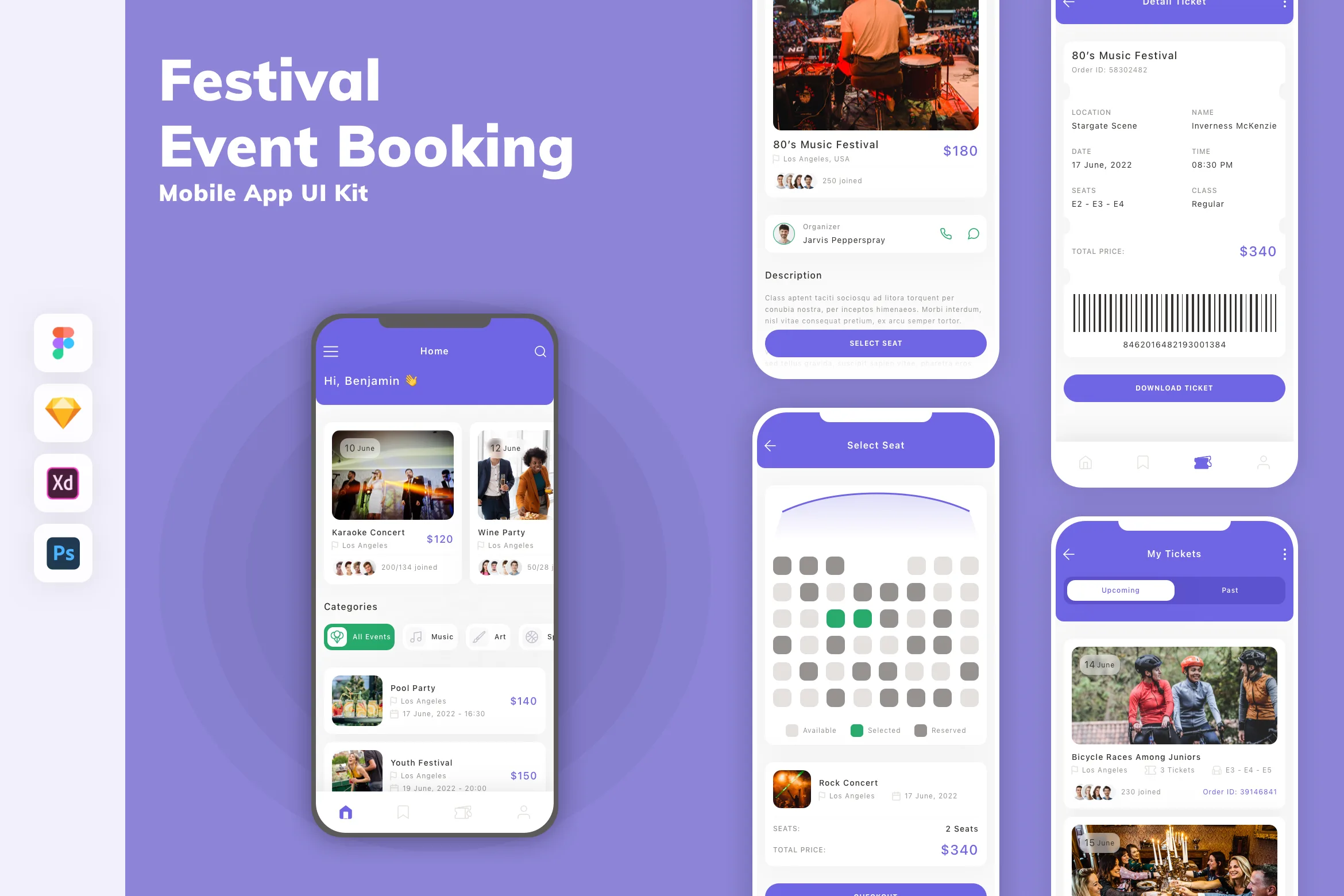 Festival & Event Booking Mobile App UI Kit for Figma, Sketch & XD ...