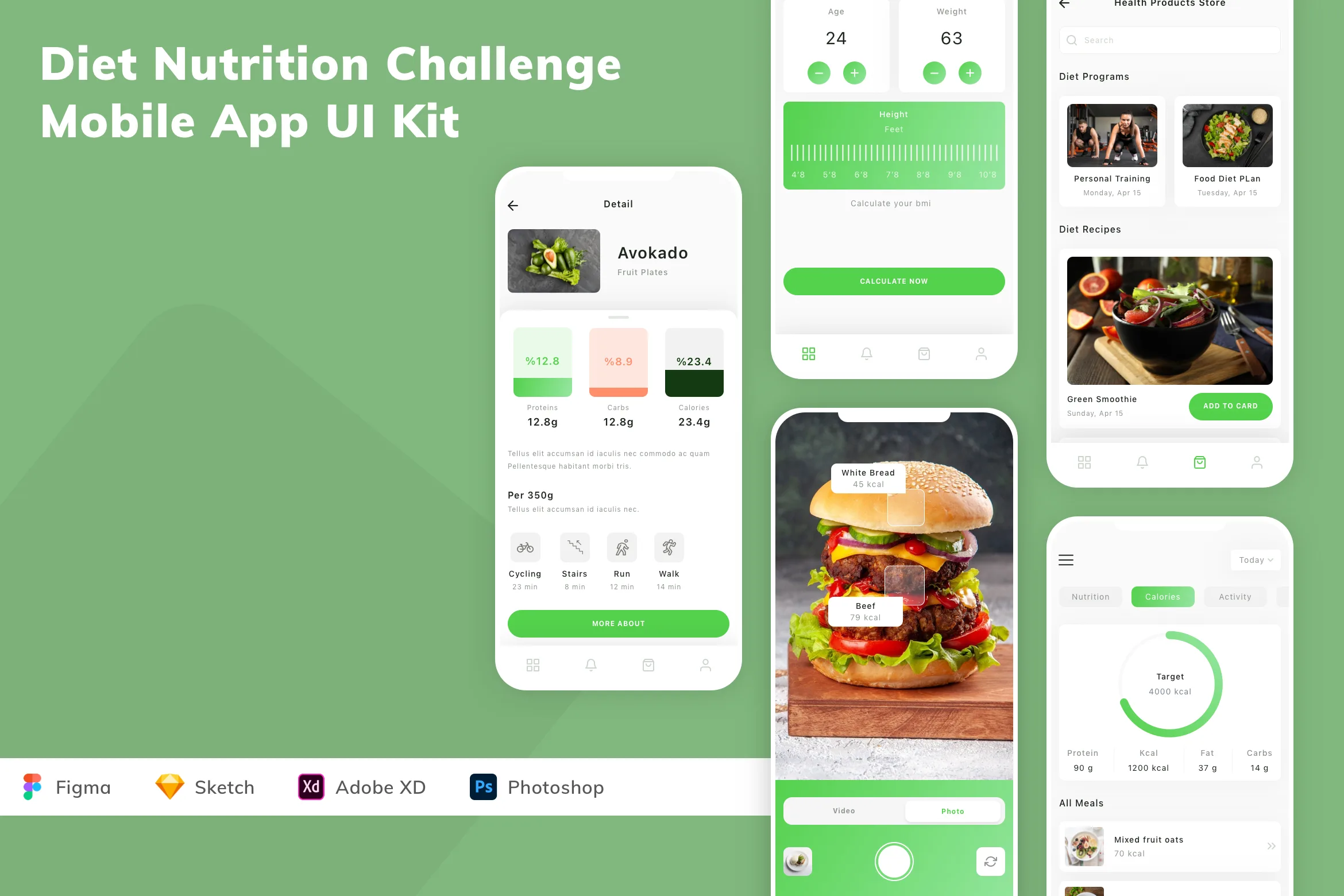 Diet Nutrition Challenge Mobile App UI Kit for Figma, Sketch & XD ...