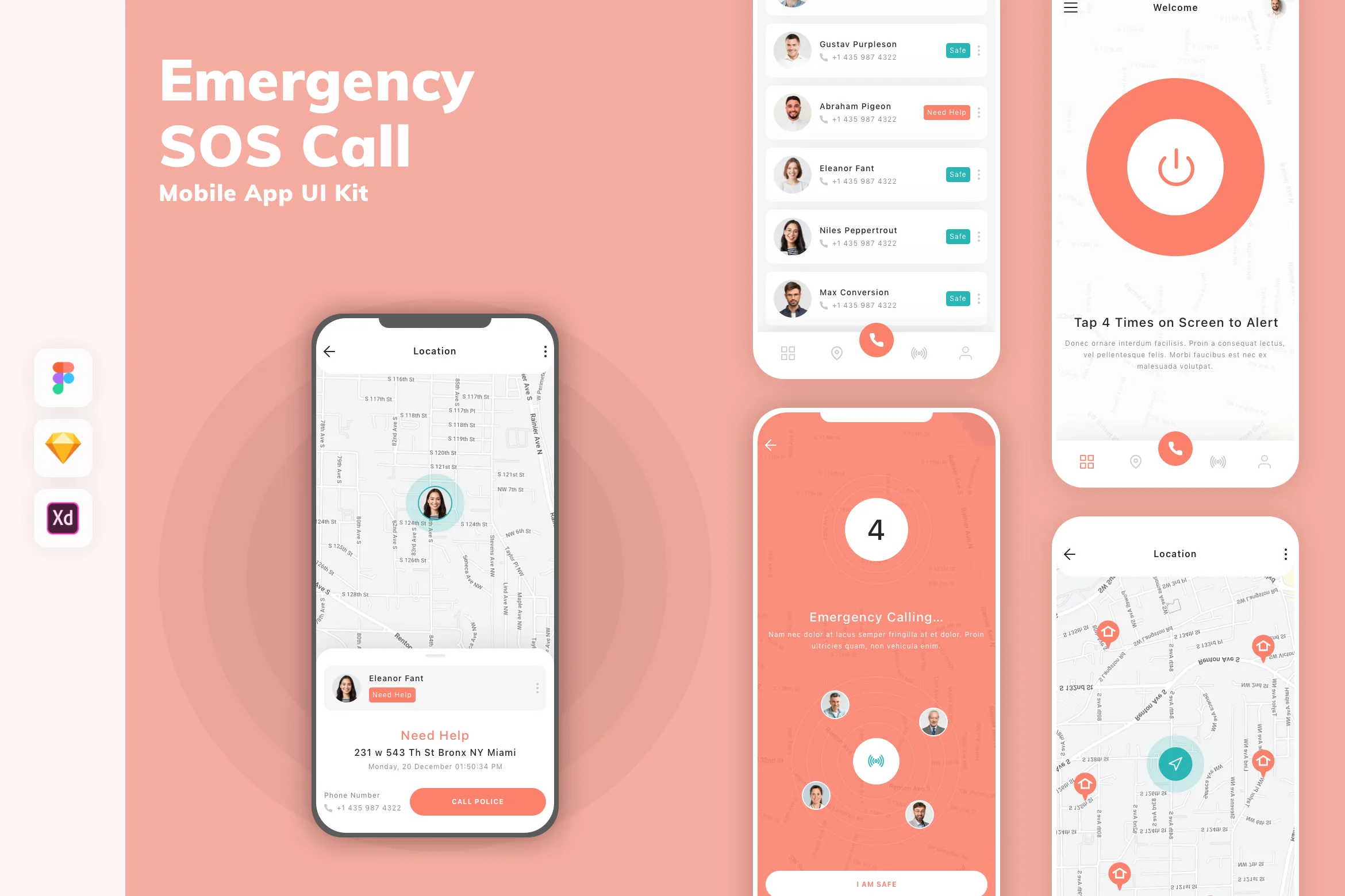 Emergency & SOS Call Mobile App UI Kit for Figma, Sketch & XD | UIworkshop